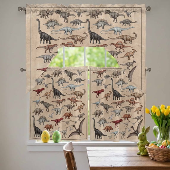 Dinosaurs Swag Curtains Valance & Tier Set, Retro Black Red Orange ...