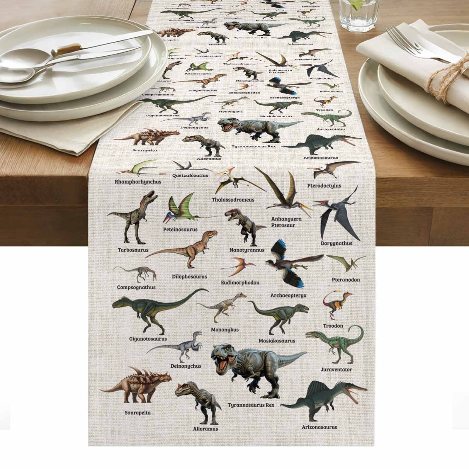 Dinosaurs Table Runner 13 x 70 Inch, Vintage Major Dinosaur Groups of ...