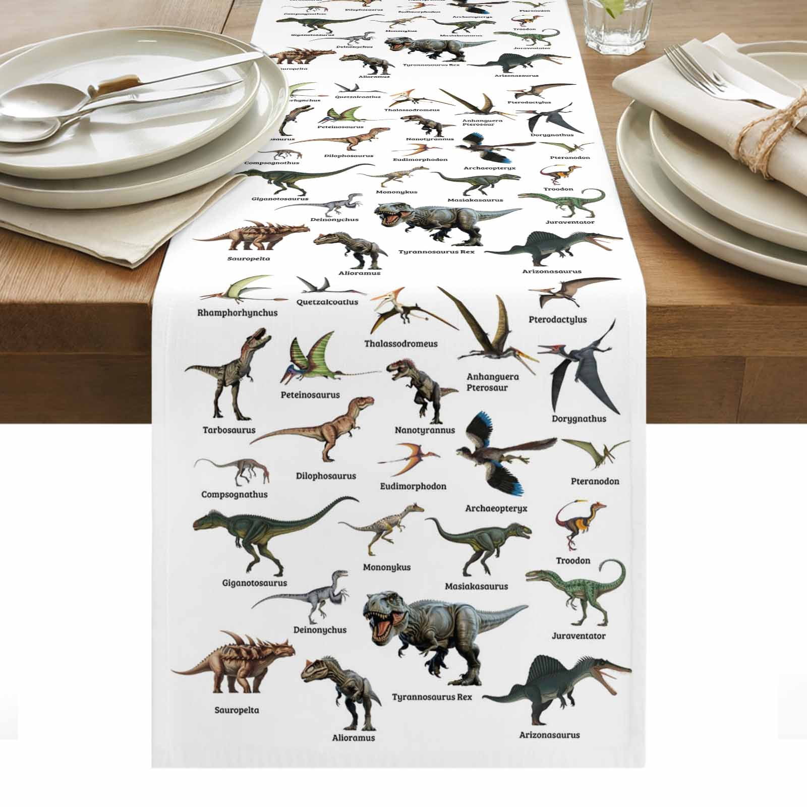 Dinosaurs Table Runner 13 x 72 Inch, Vintage Major Dinosaur Groups of ...