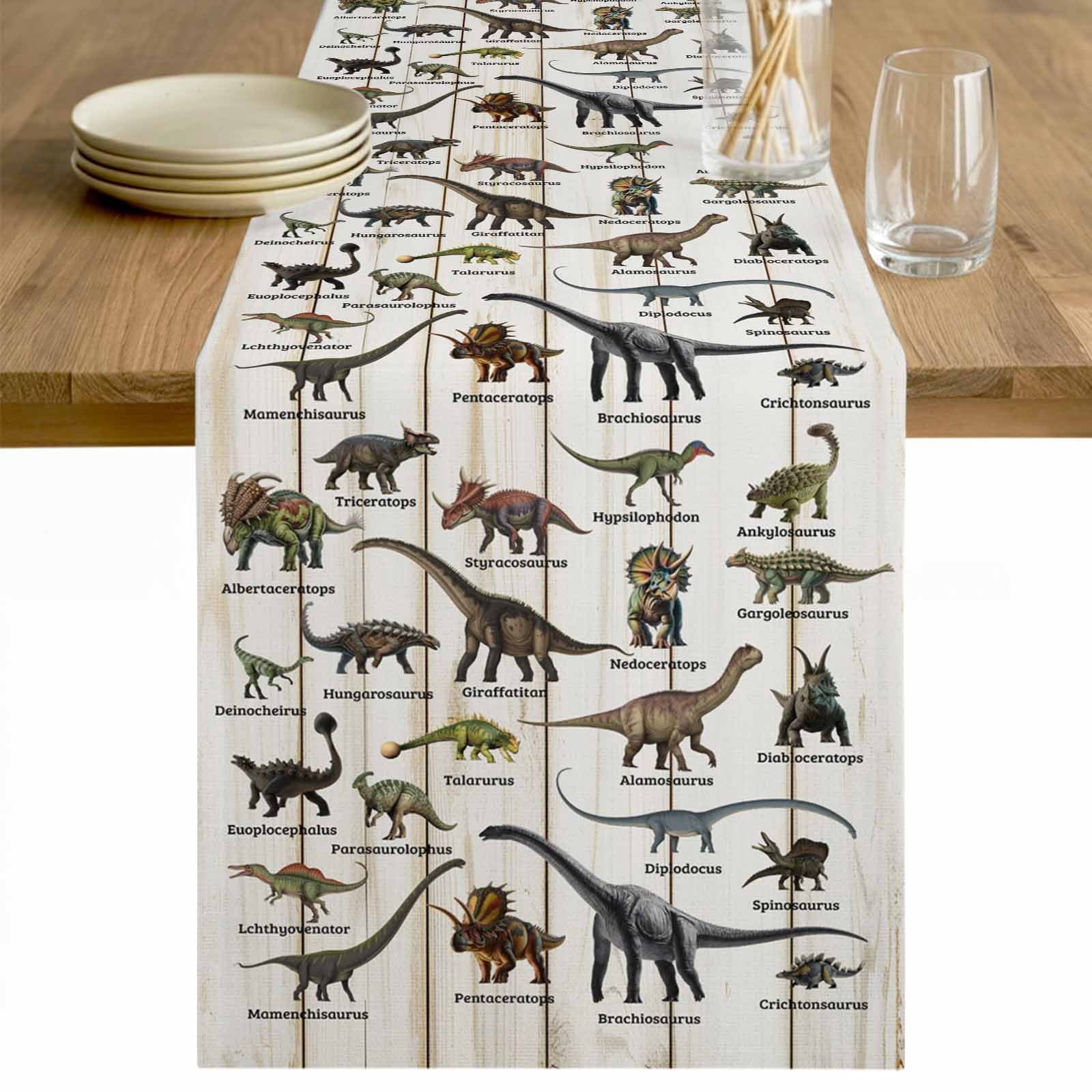 Dinosaurs Table Runner - 90 Inch Long Natural Primitive Wild Animals ...