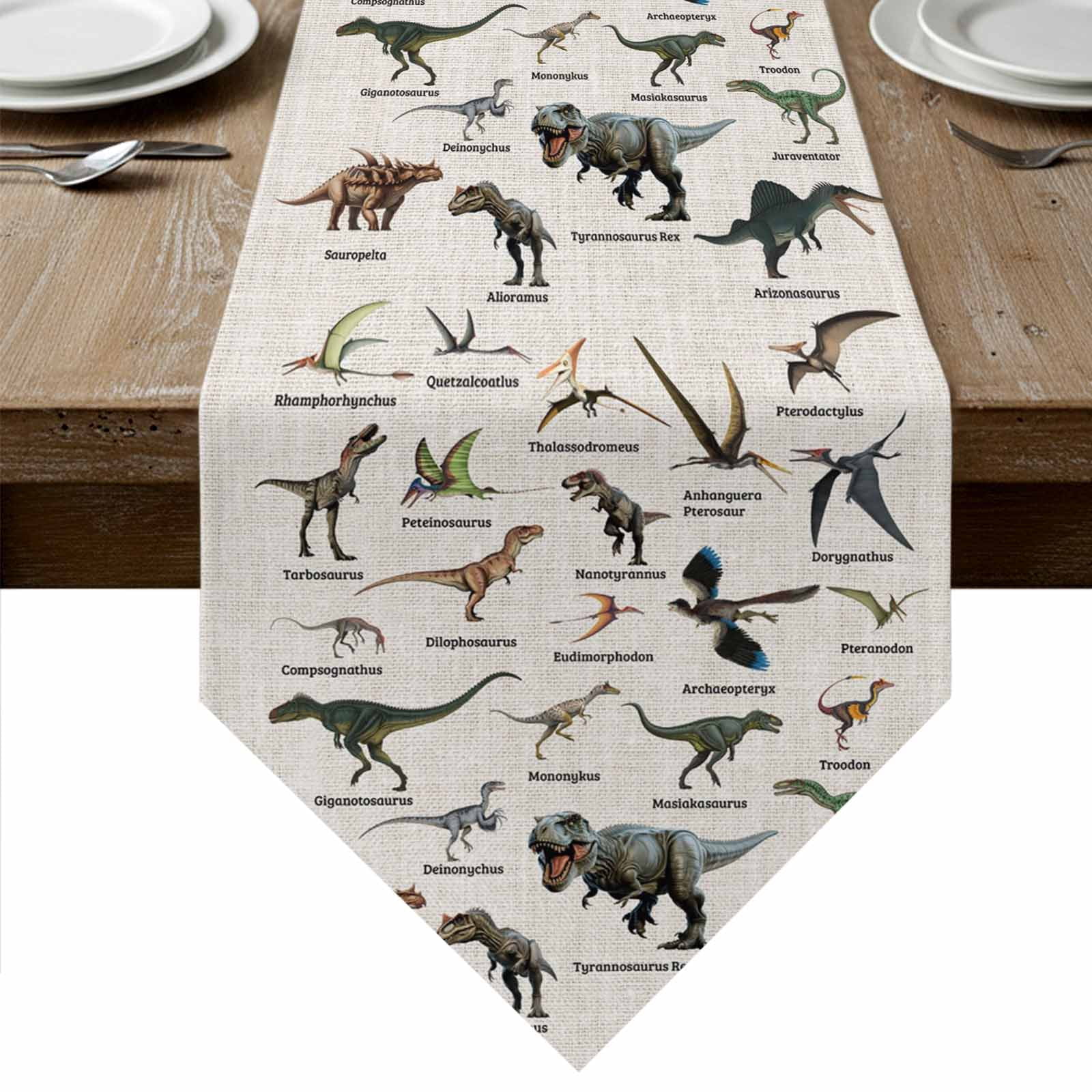Dinosaurs Table Runner Linen Burlap Table Runner 70 Inches Long Natural ...