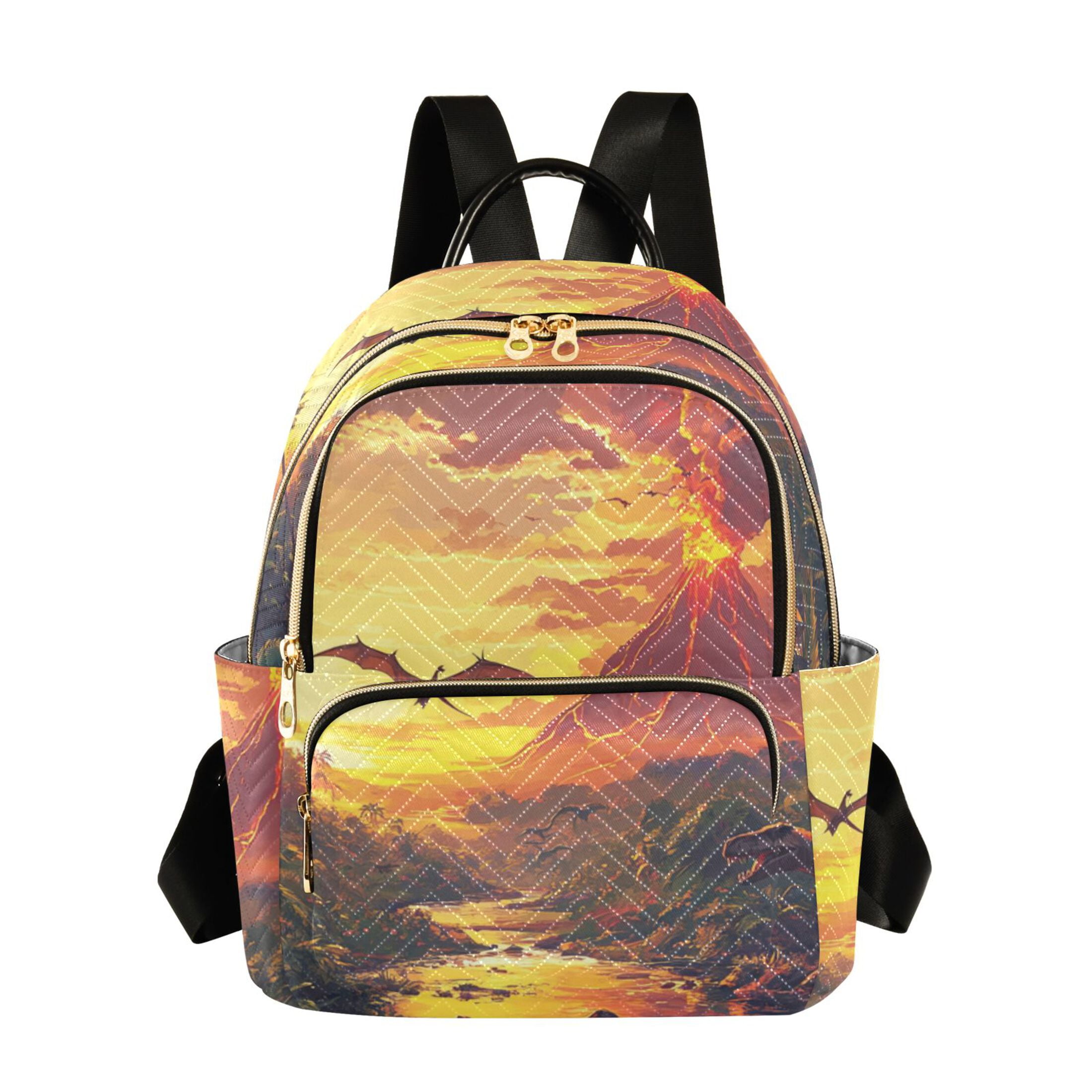 Dinosaurs Volcanic Eruption Quilted Backpack Fashion Daypack Commuter ...