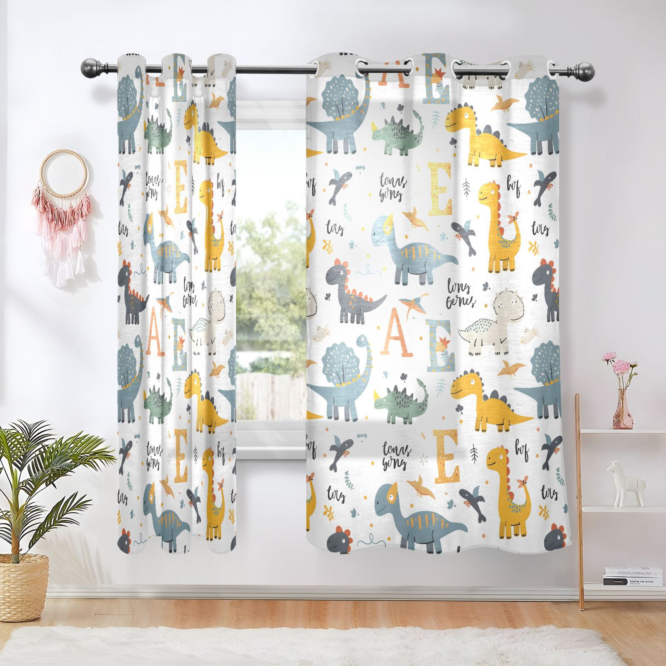 Dinosaurs and Character Sheer Curtains 2 Panels Set Grommet Drapes for ...