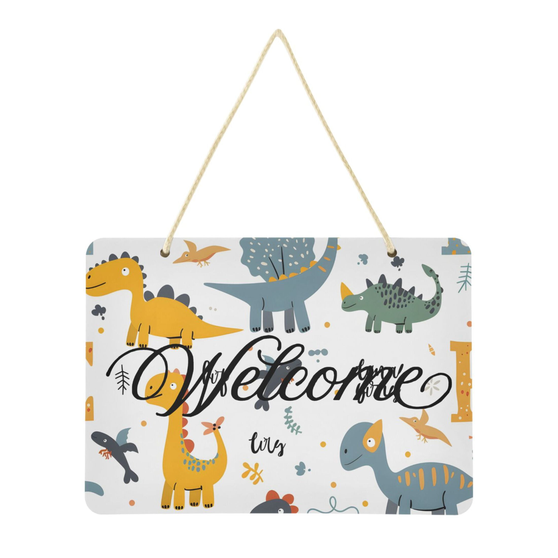 Dinosaurs and Character Welcome Sign Front Door PVC 14x10 inch Hanger ...
