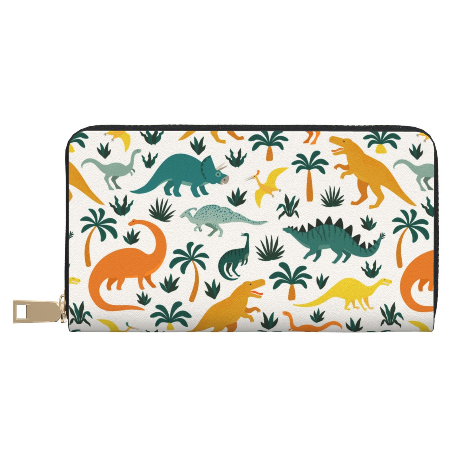Dinosaurs and Tropical Leaves Wallet Women, Leather Bifold Multi Card ...