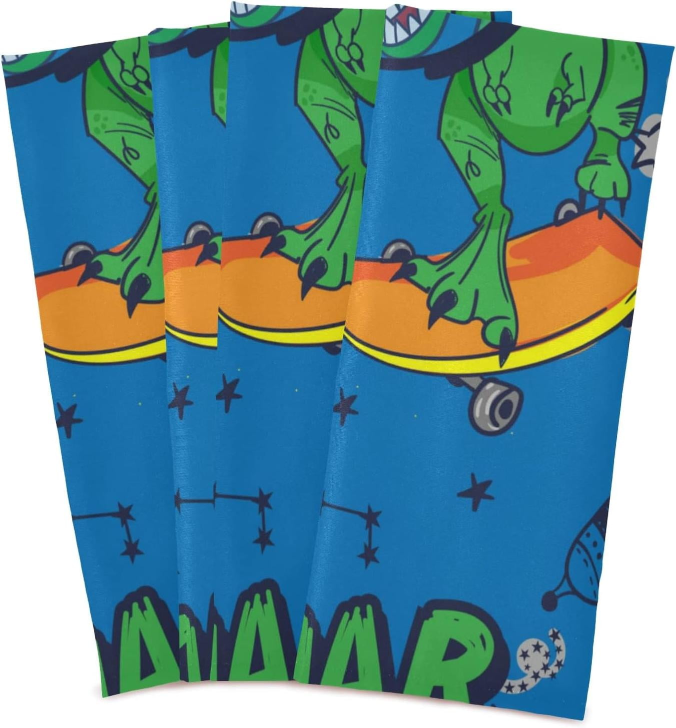 Dinosaurs in Space Dish Towels Set of 4, Cartoon Washable Tea Towels ...