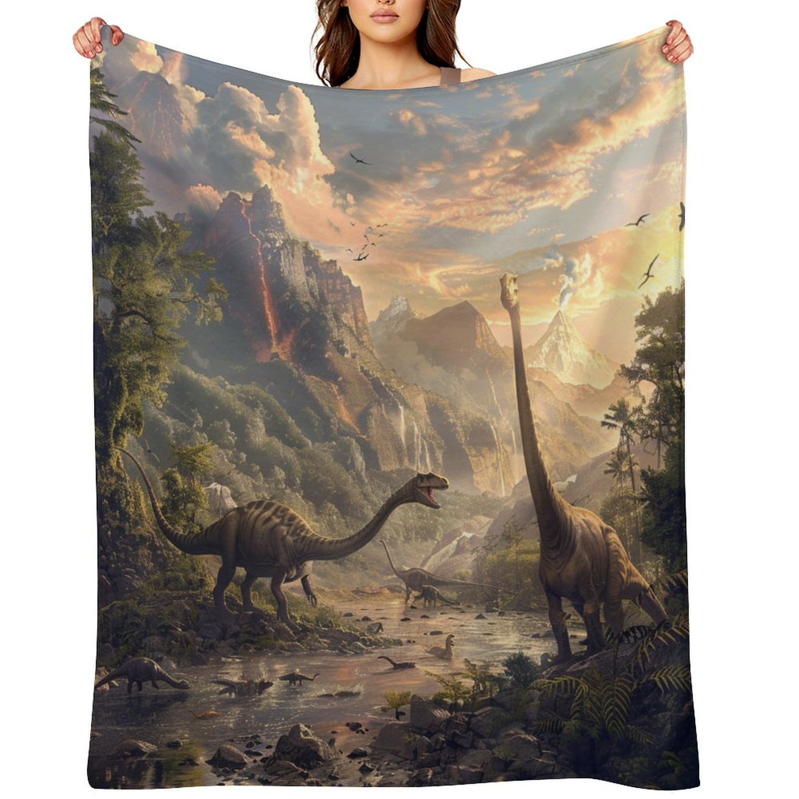 Dinosaurs in The Forest Beneath The Volcano Blanket Flannel Warm ...