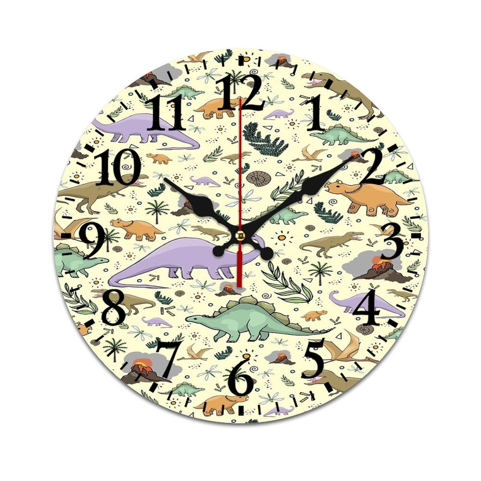 Dinosaurs in Yellow Wall Clock Modern Design Clocks Wall Hanging Home ...
