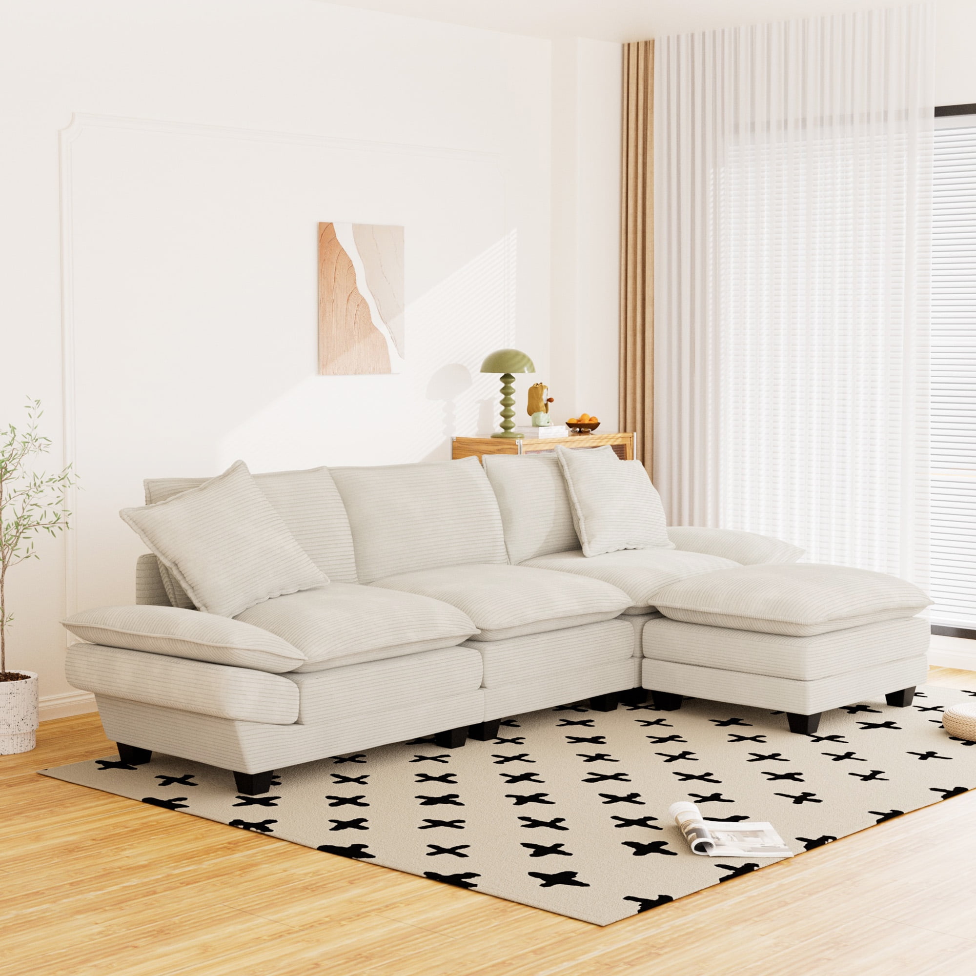 Dinosisco 108" Modular Sectional Sofa with Ottoman, L-Shaped Corduroy ...