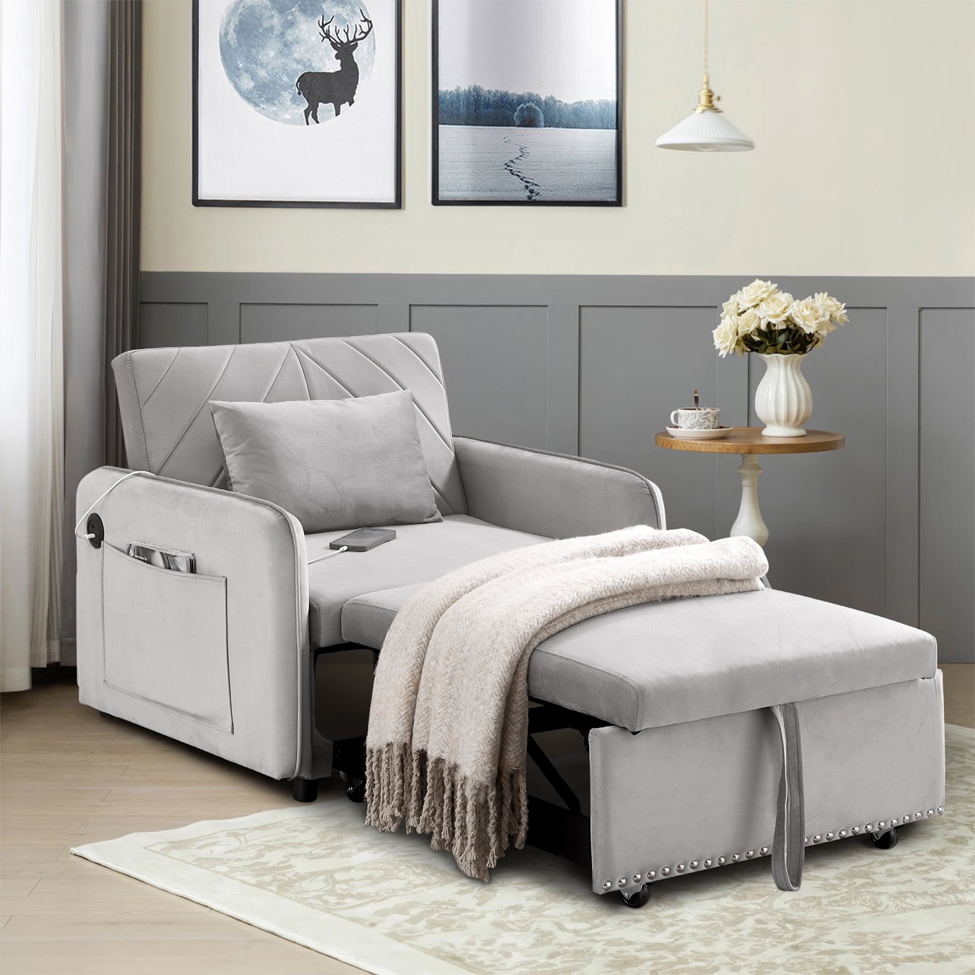 Dinosisco 3-in-1 Convertible Sleeper Chair Bed, Indoor Lounge Chair ...