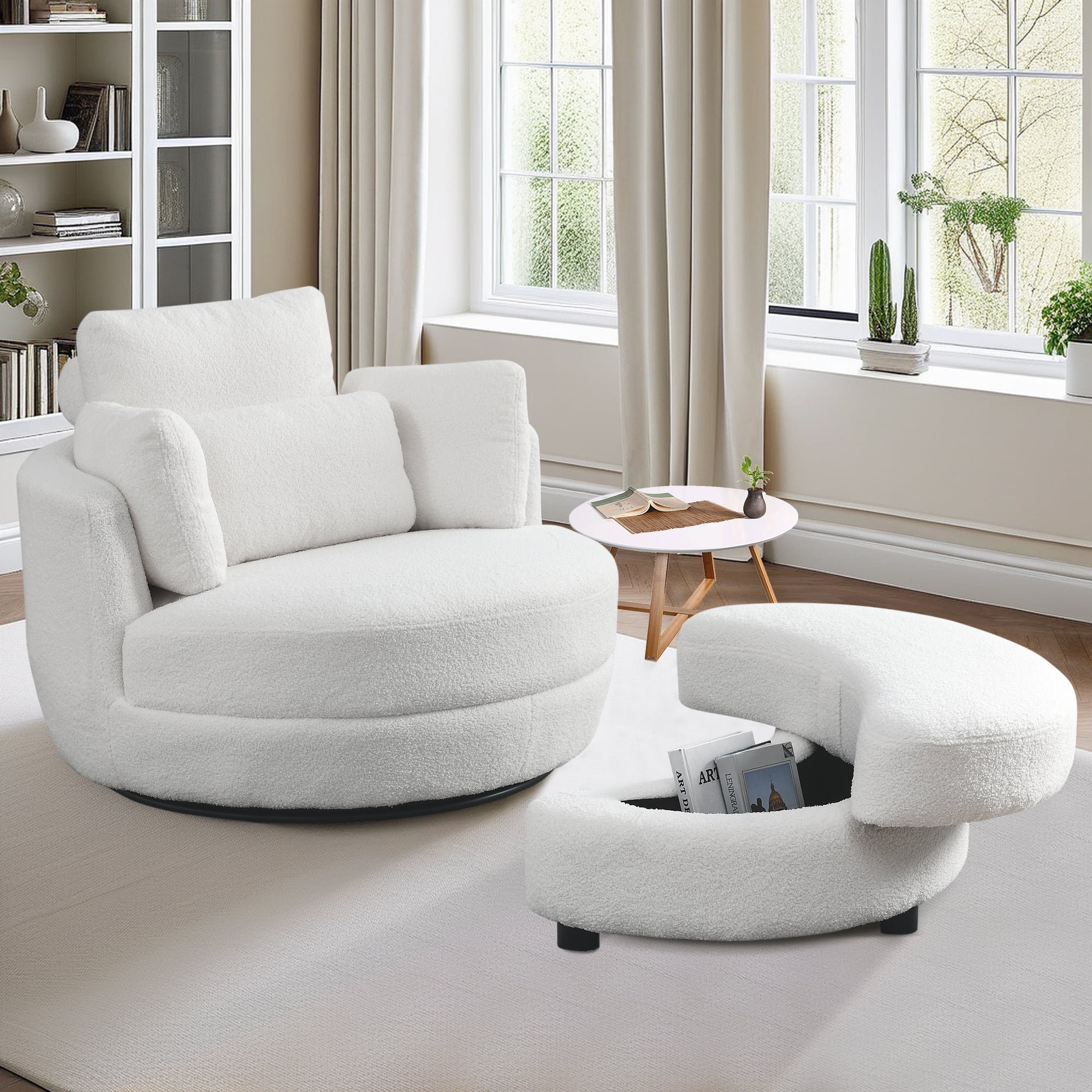 Dinosisco 39"W Oversized Swivel Accent Barrel Chair with Storage ...