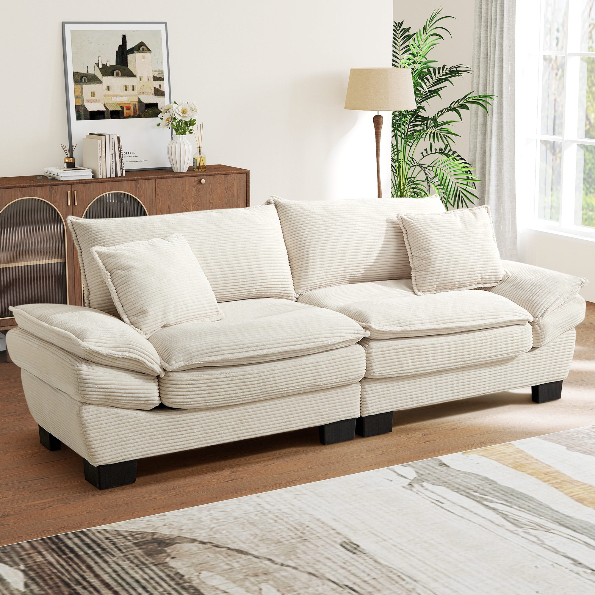 Dinosisco 80L Corduroy Seat Sofa - Beige Couch - Walmart.com