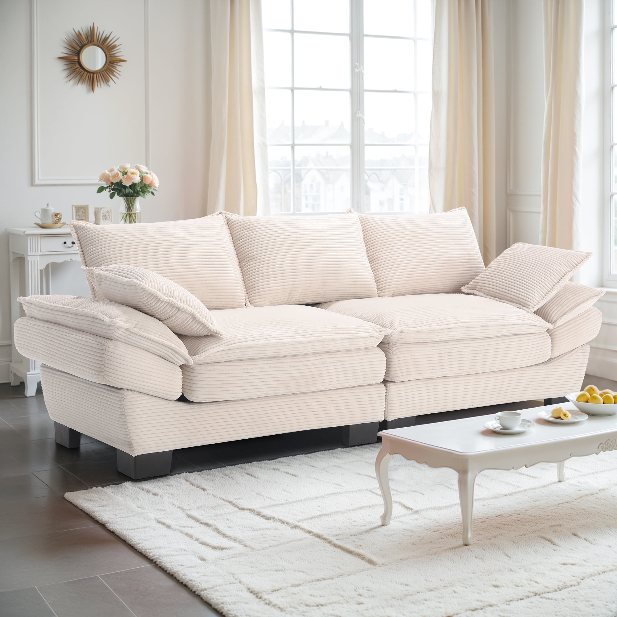 Dinosisco 88.6"L Deep Seat Sofa, Corduroy Upholstered Sleeper Couch for ...