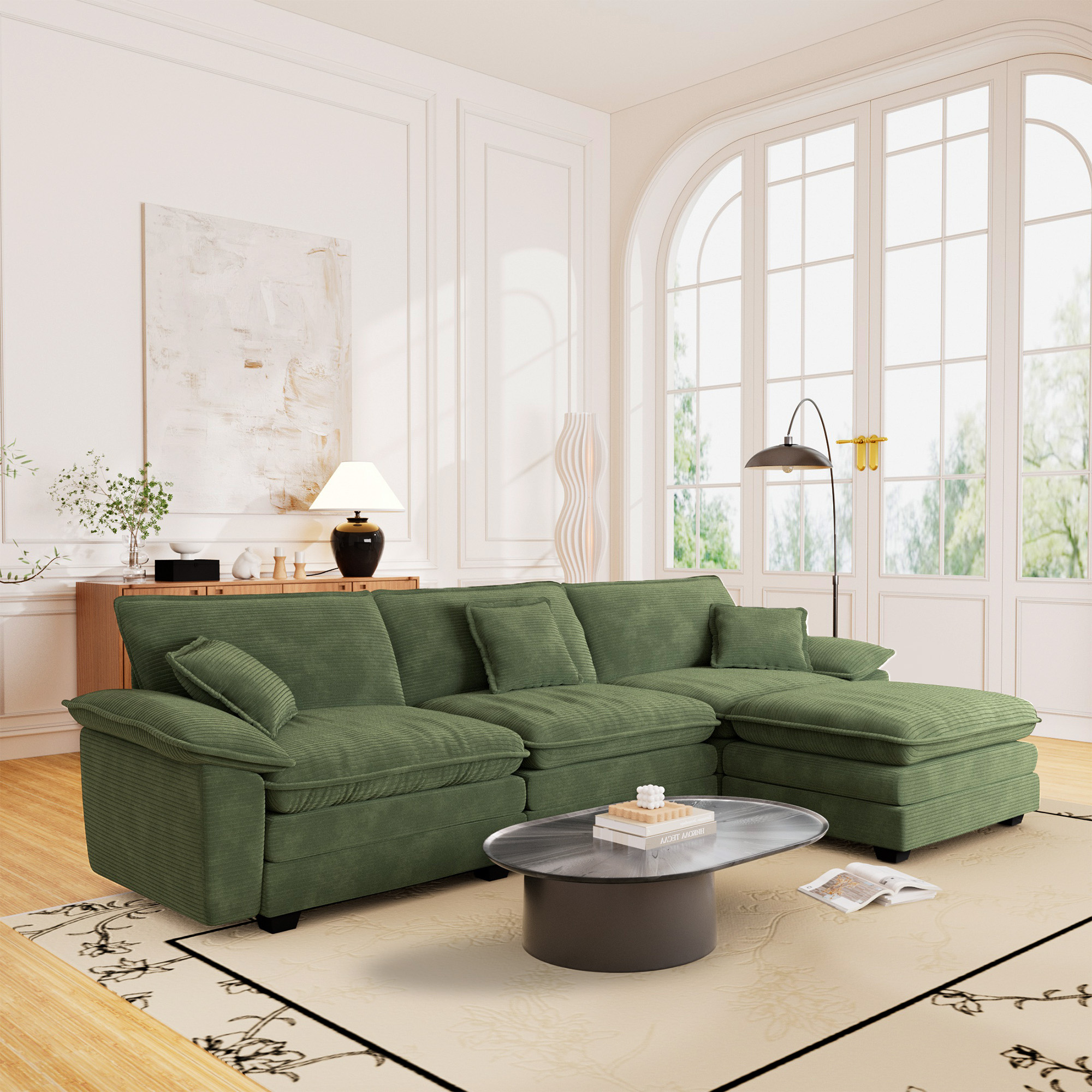 Dinosisco Modular Sectional Sofa with Ottoman, Corduroy L-Shaped Couch ...