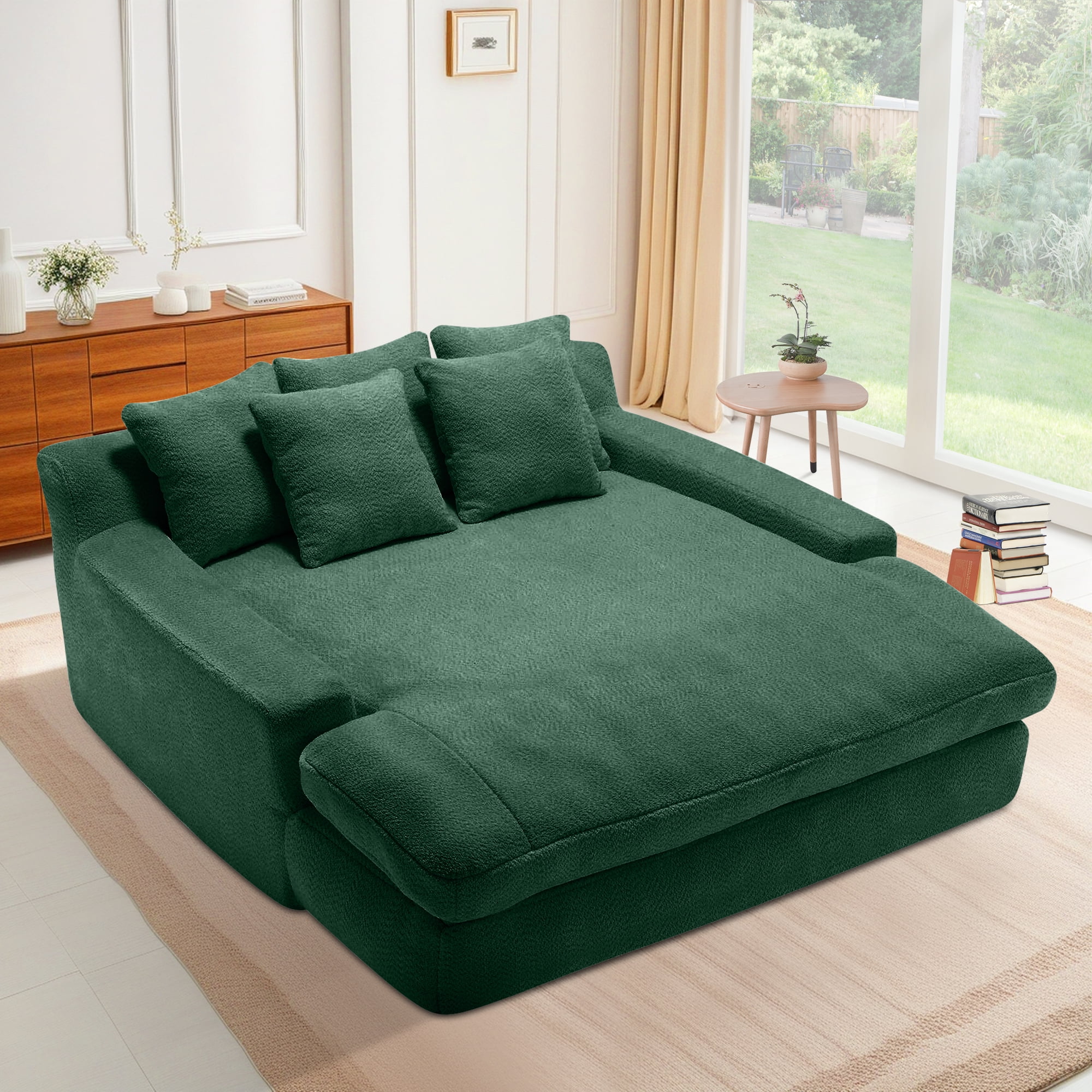 Lunale Oversized Deep Seat Lazy Sofa with 5 Pillows, Chenille 2-Seater ...