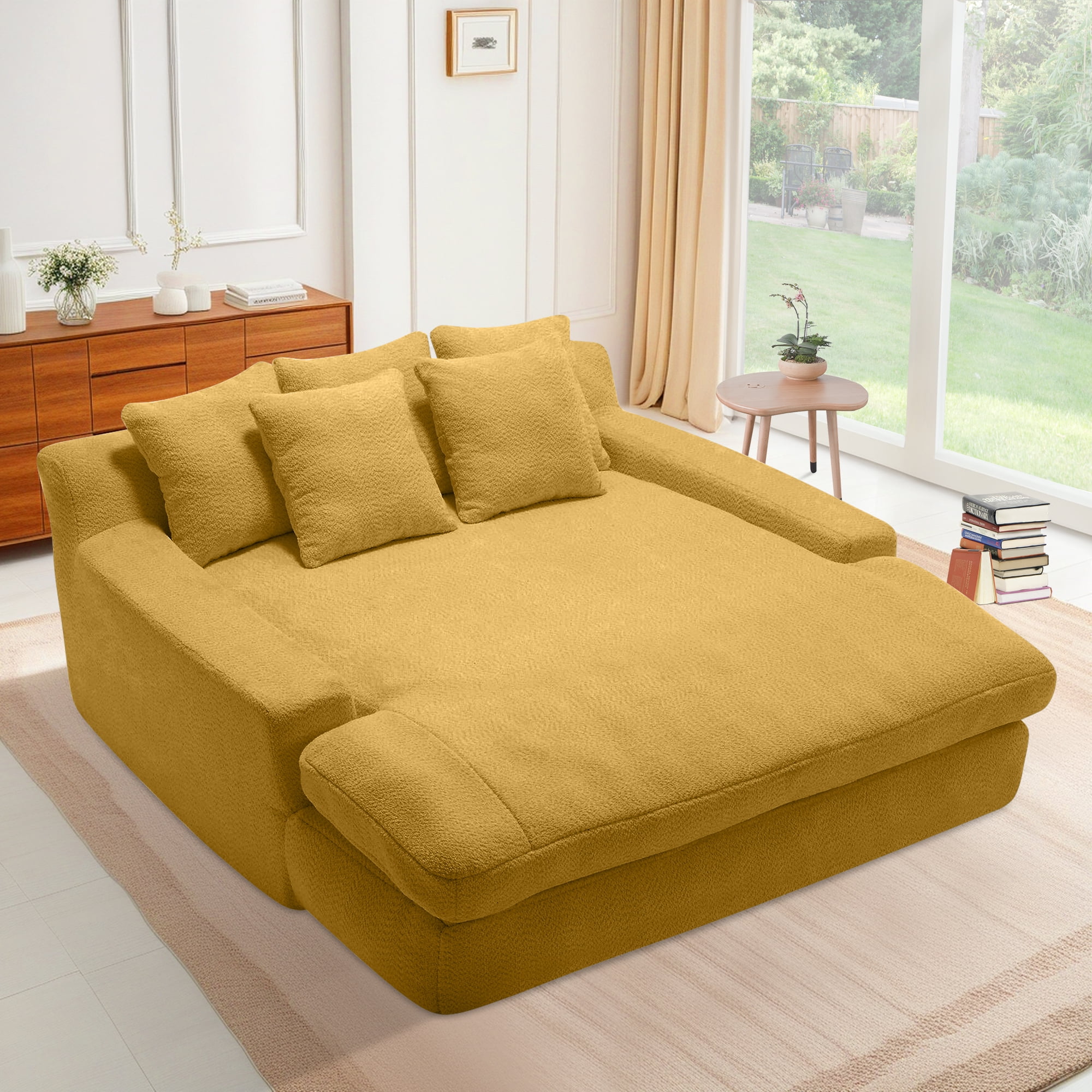 Lunale Oversized Deep Seat Lazy Sofa with 5 Pillows, Chenille 2-Seater ...