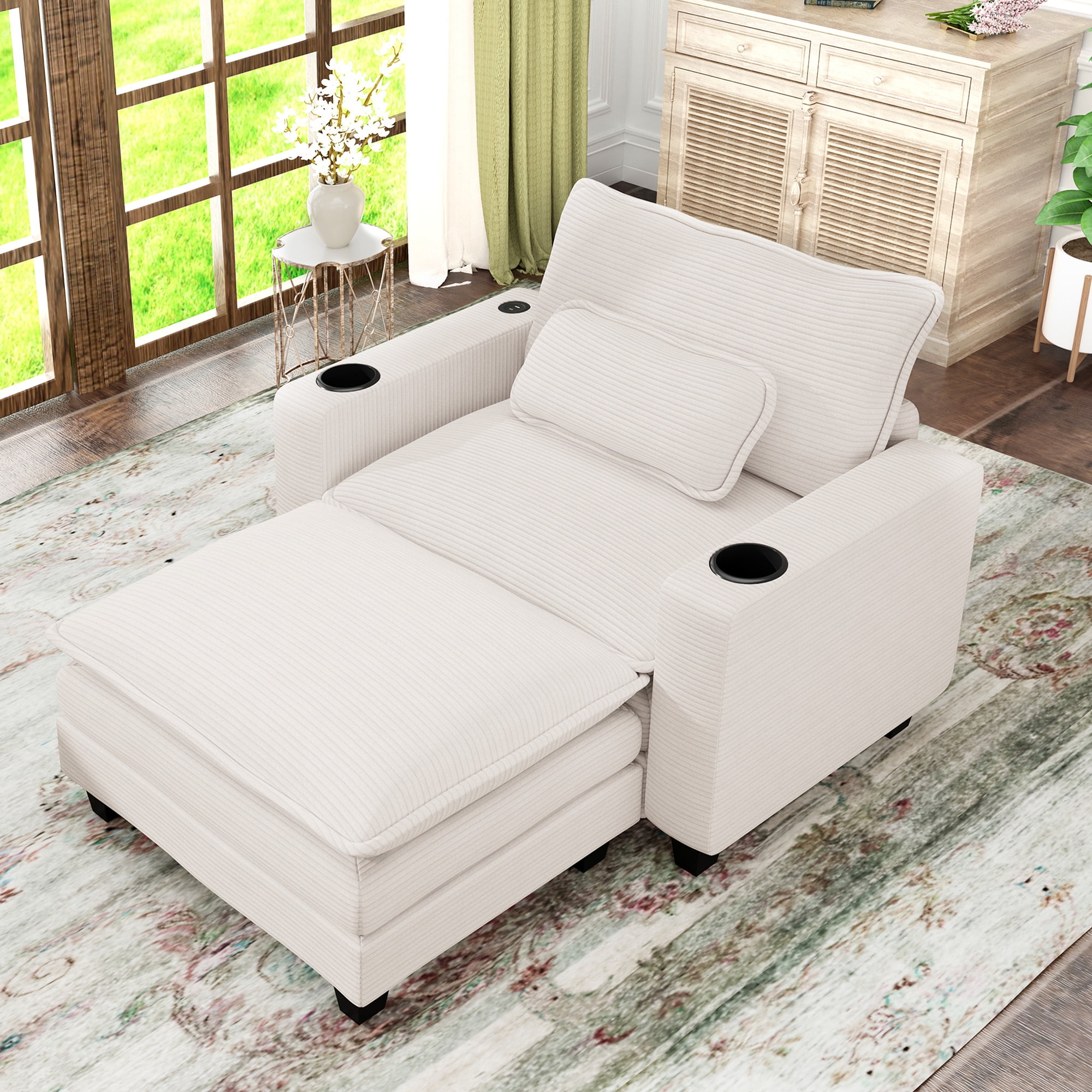 Lunale Oversized Lounge Chair & Ottoman Set - 45.5" Cloud Corduroy ...
