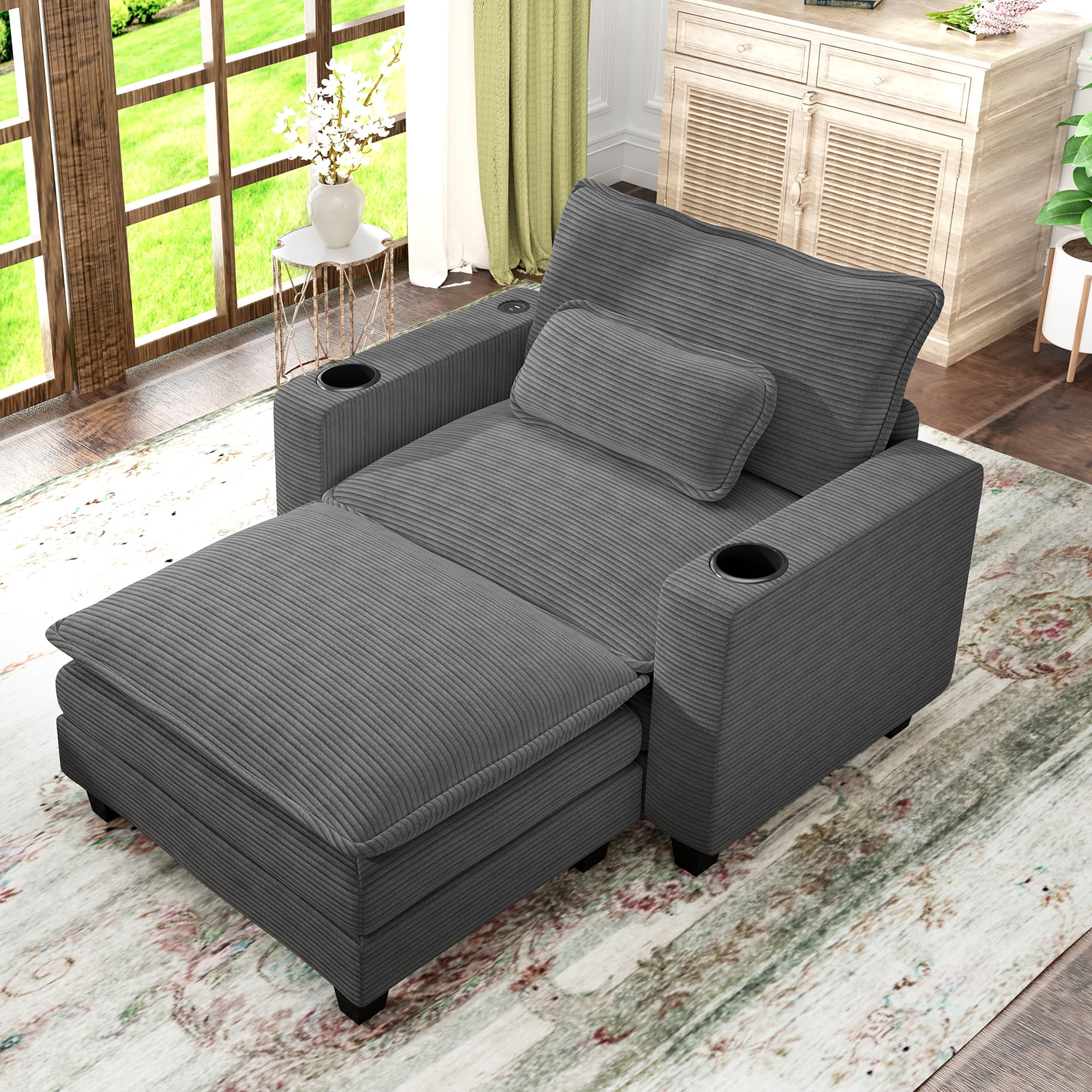 Dinosisco Oversized Lounge Chair & Ottoman Set - 45.5" Cloud Corduroy ...