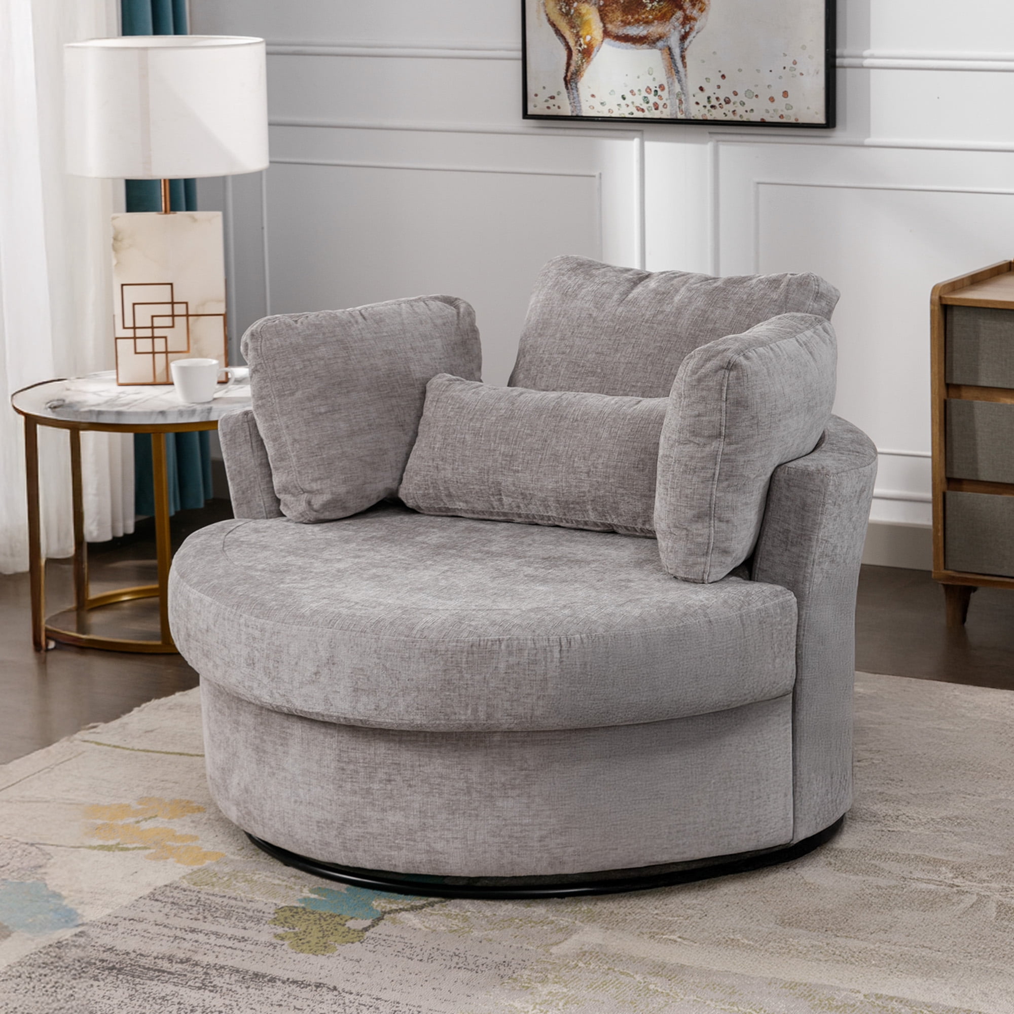 Dinosisco Oversized Swivel Barrel Accent Chair, Chenille Adult Comfy ...