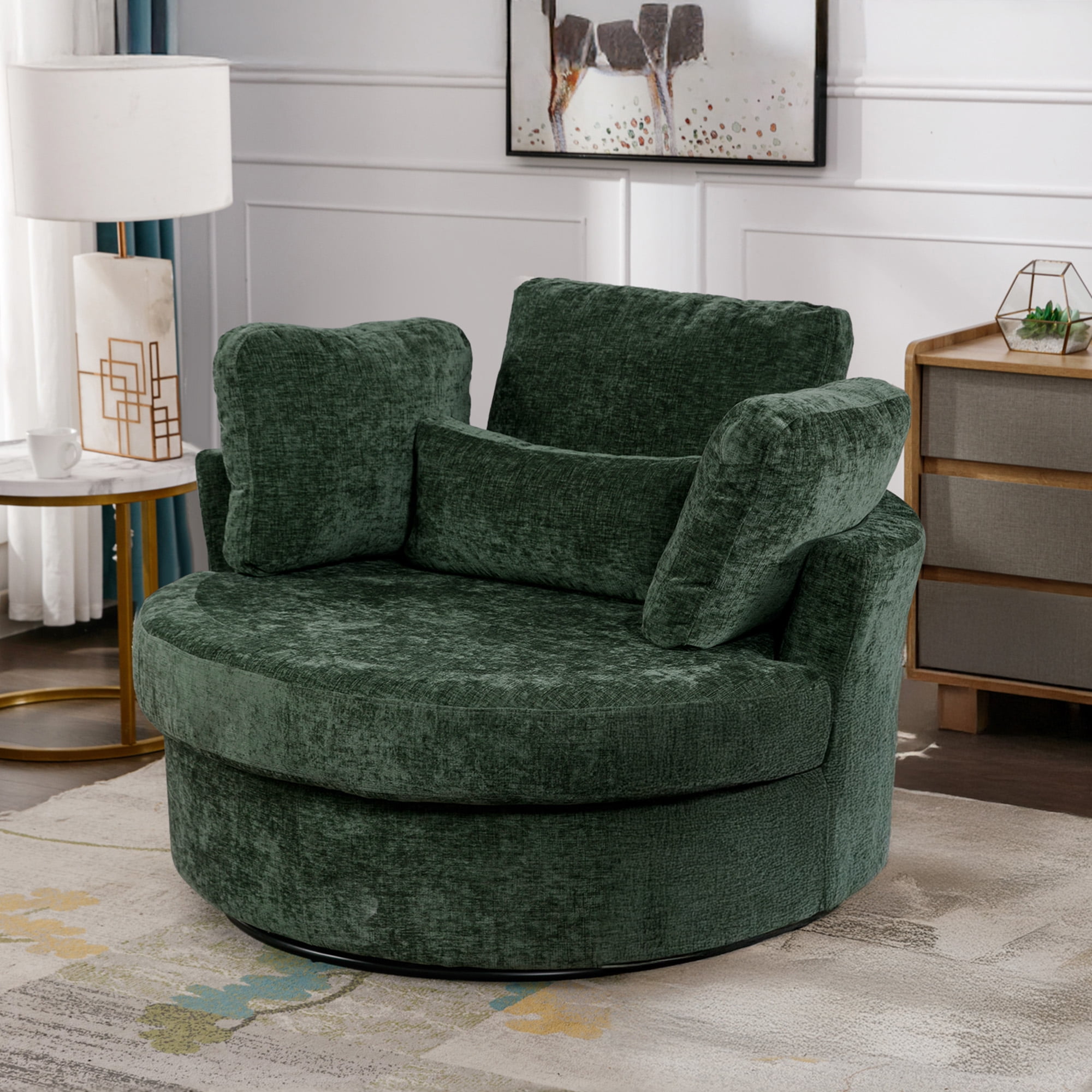 Dinosisco Oversized Swivel Barrel Accent Chair, Chenille Adult Comfy ...