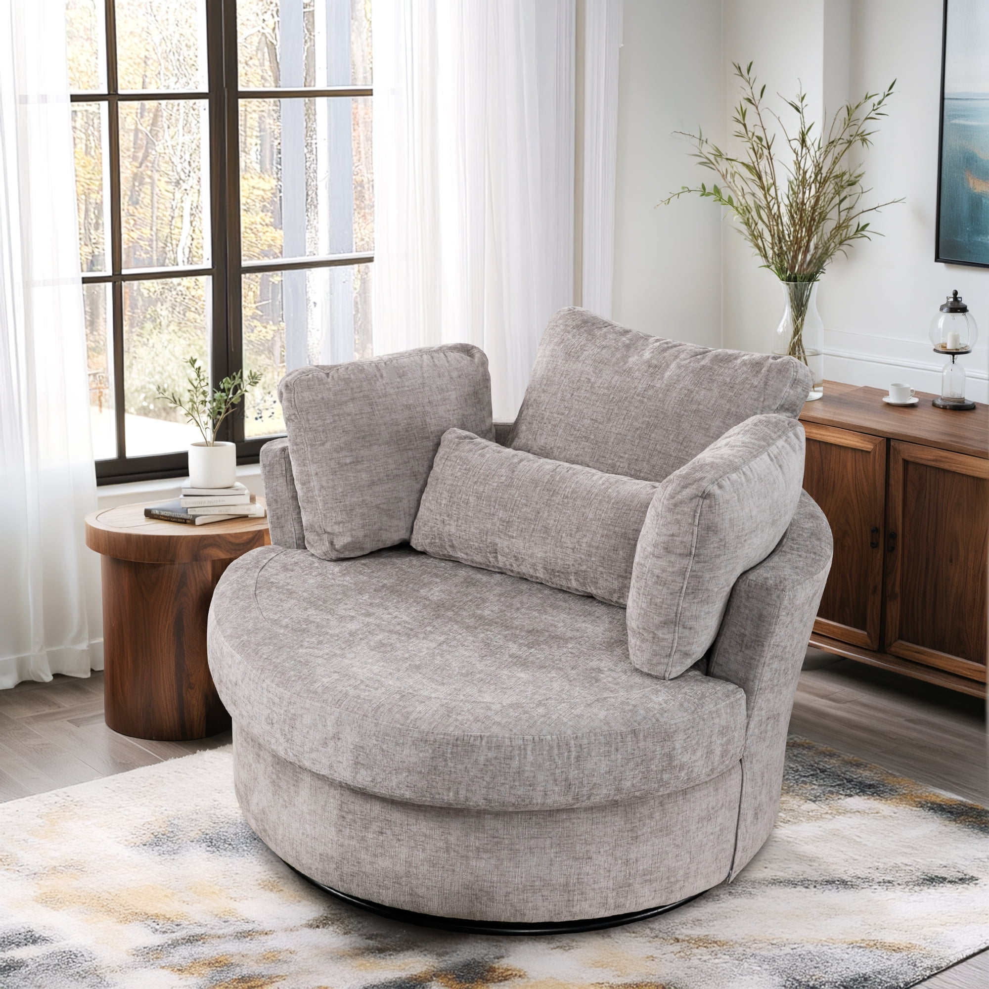 Dinosisco Oversized Swivel Barrel Chair, Chenille Comfy Accent Armchair ...