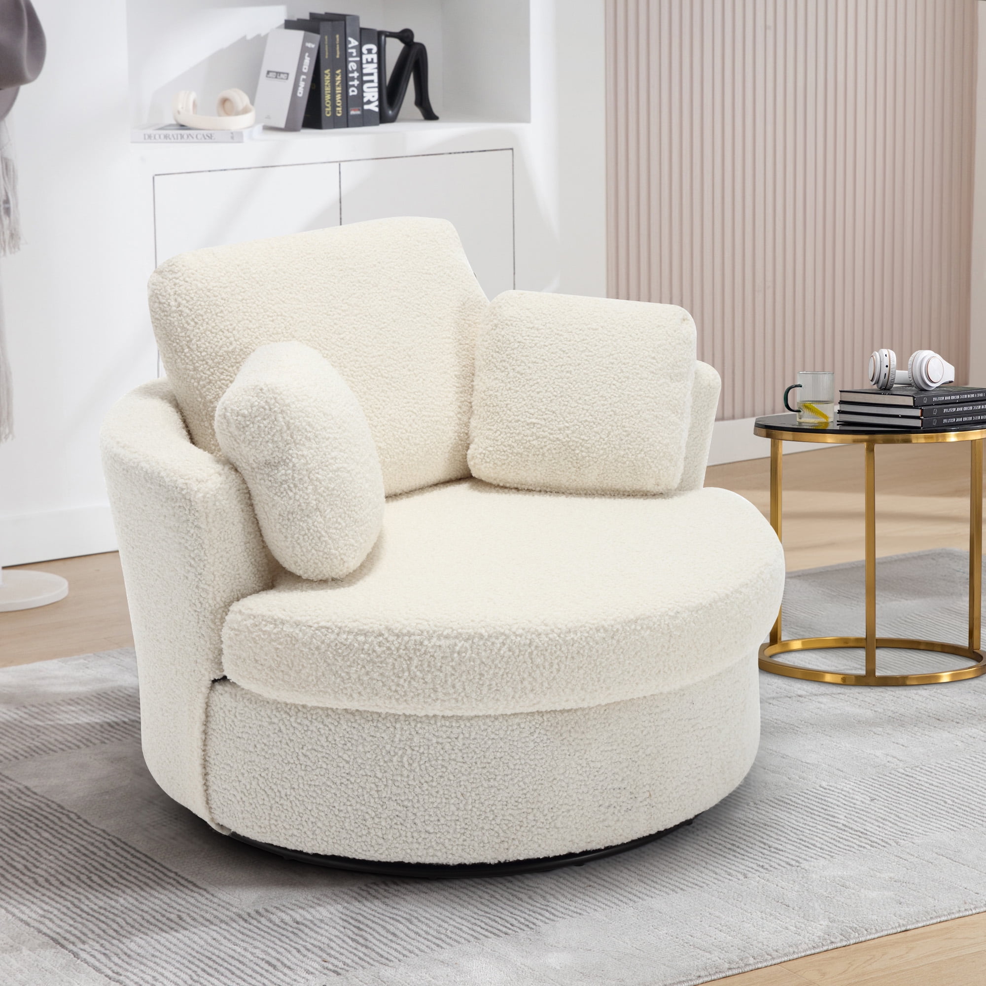 Dinosisco Oversized Swivel Barrel Chair, Teddy Comfy Accent Armchair ...