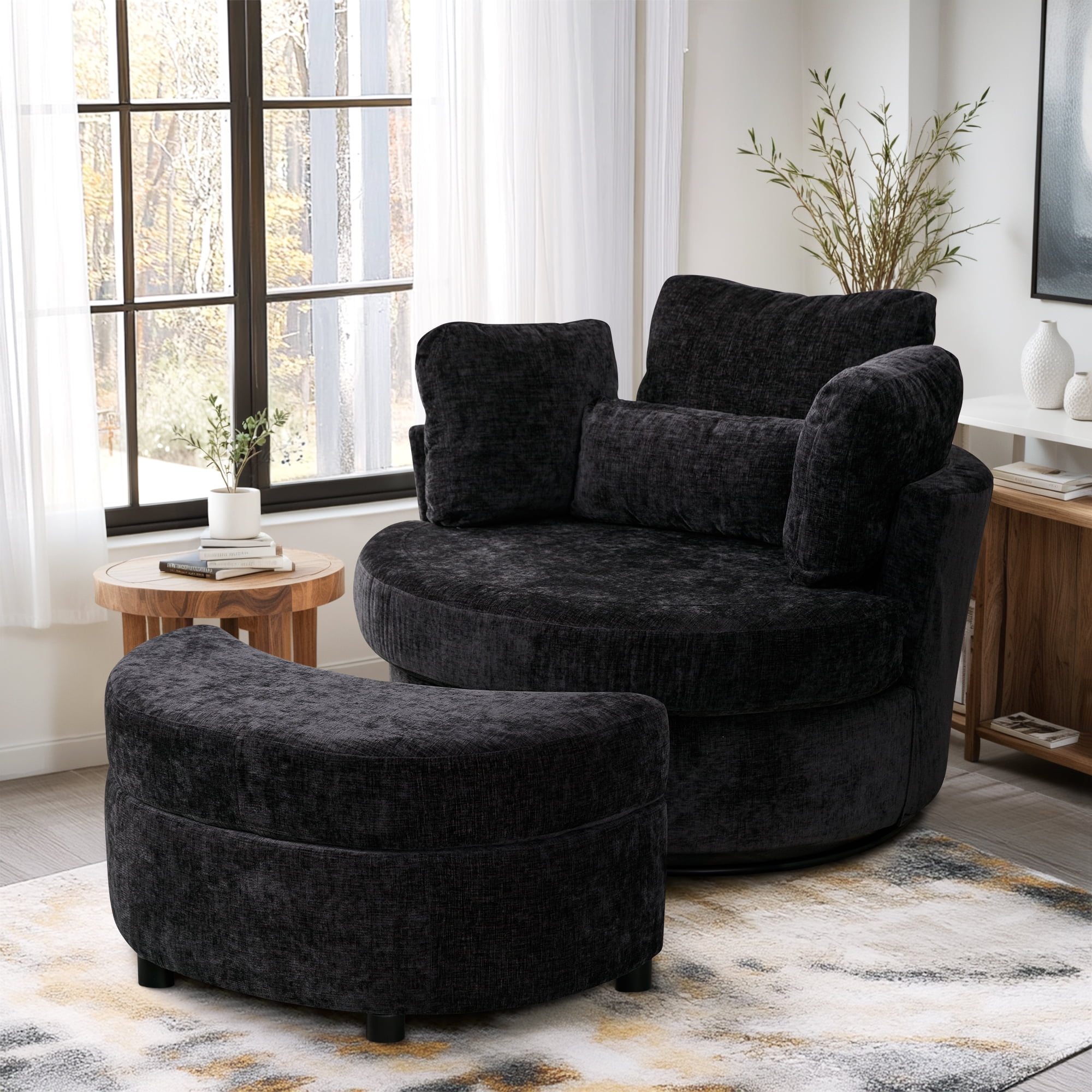 Dinosisco Oversized Swivel Accent Barrel Chair with Storage Ottoman ...