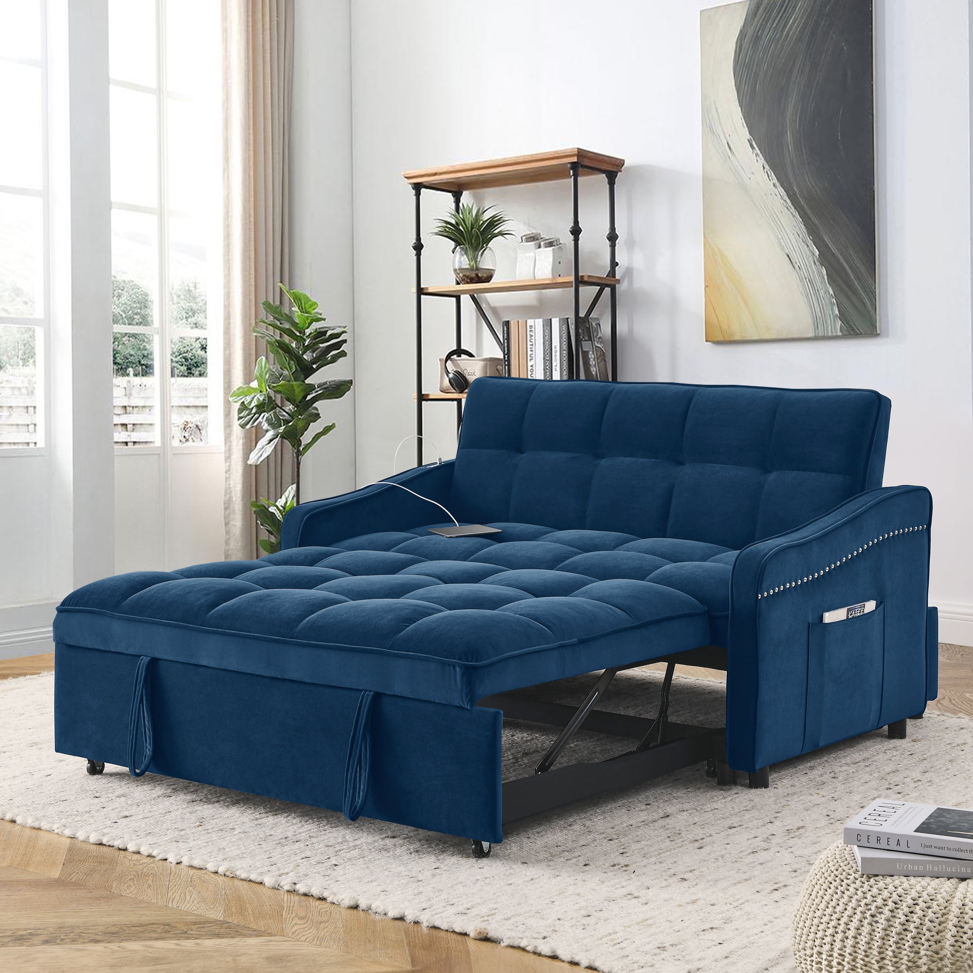 Dinosisco Pull Out Sofa Bed, Loveseat Sleeper with USB/Type-C, Adjust ...
