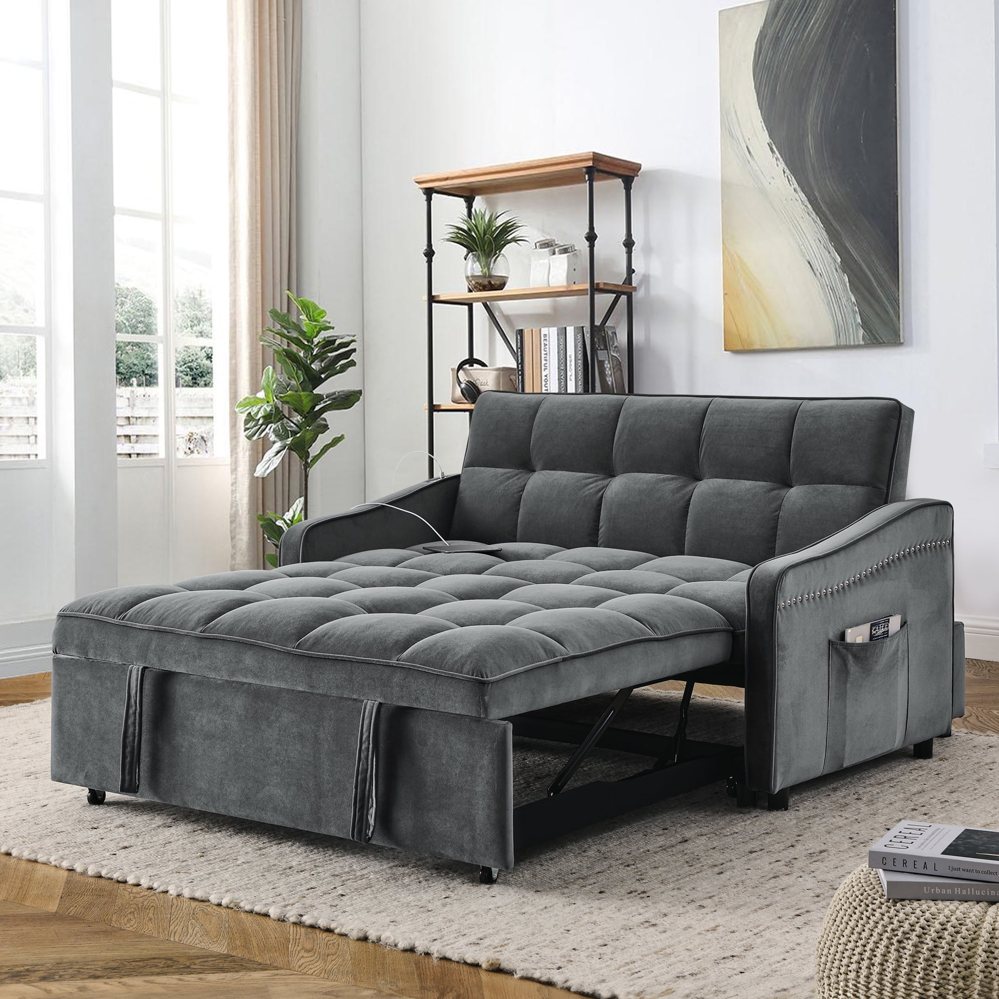 Lunale Pull Out Sofa Bed with Usb/Type-C, Loveseat Sleeper with Adjust ...