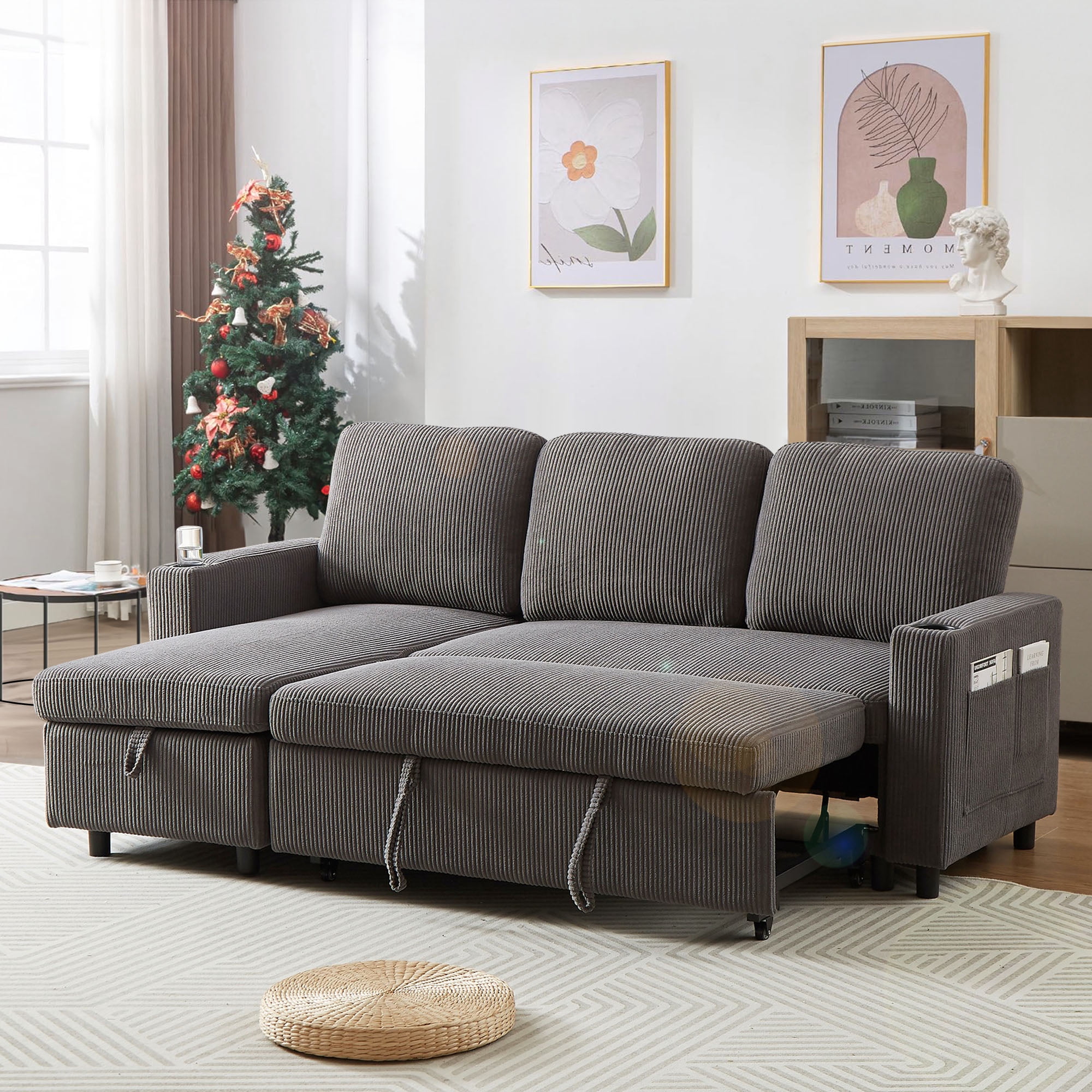 Dinosisco Sleeper Sofa Sectional, Convertible Sofa Bed with Reversible ...