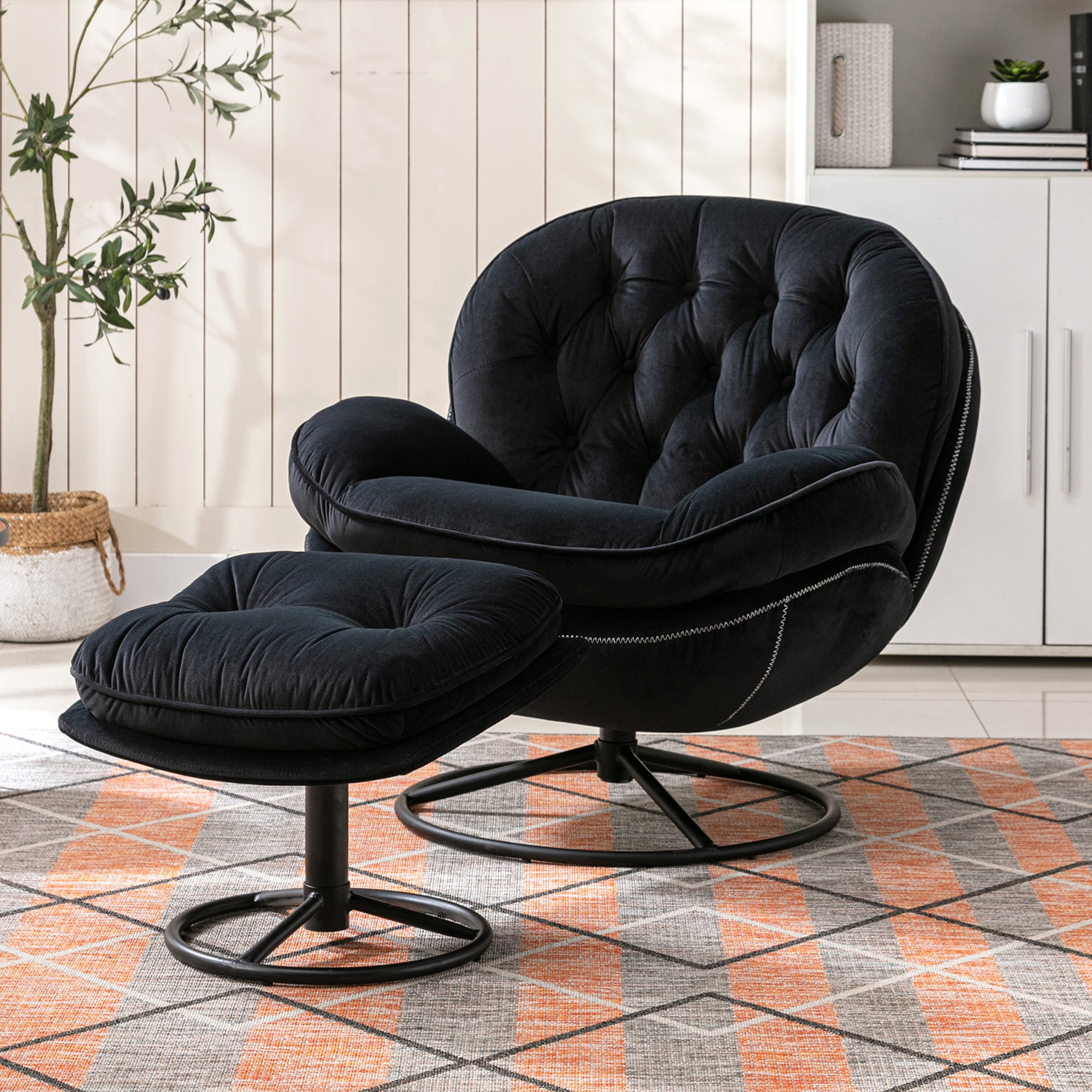 Dinosisco Swivel Accent Chair with Ottoman, Tufted Indoor Lounge Chair ...