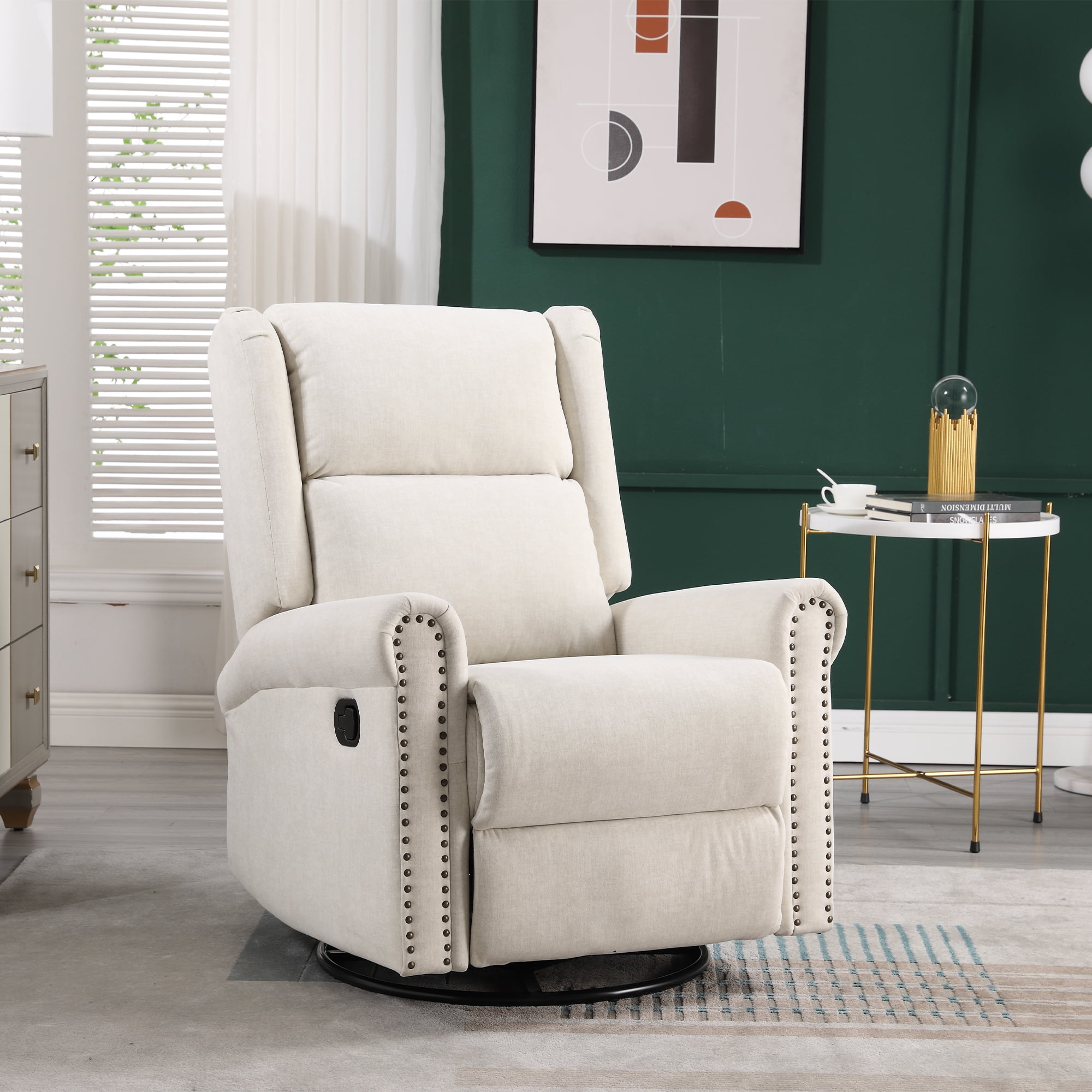 Dinosisco Swivel Glider Rocker for Nursery, Wingback Upholstered ...