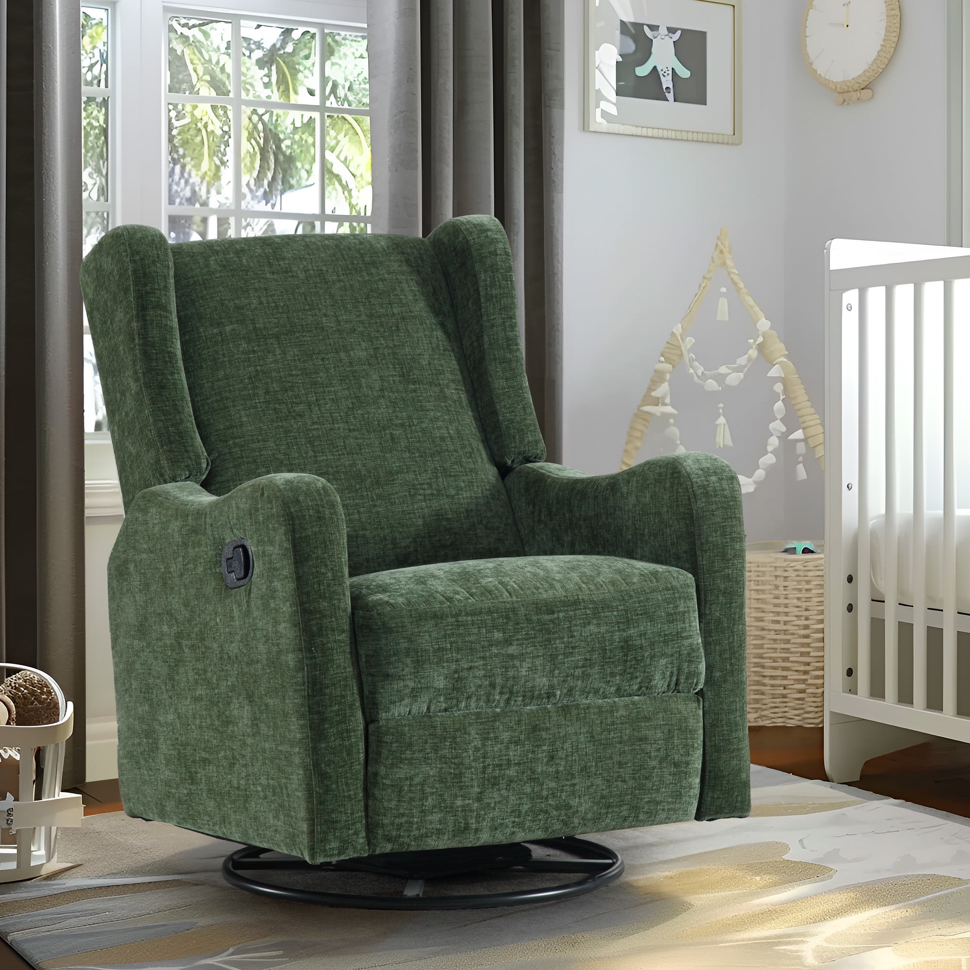 Dinosisco Swivel Glider Rocking Chair for Nursery, Wingback Upholstered ...