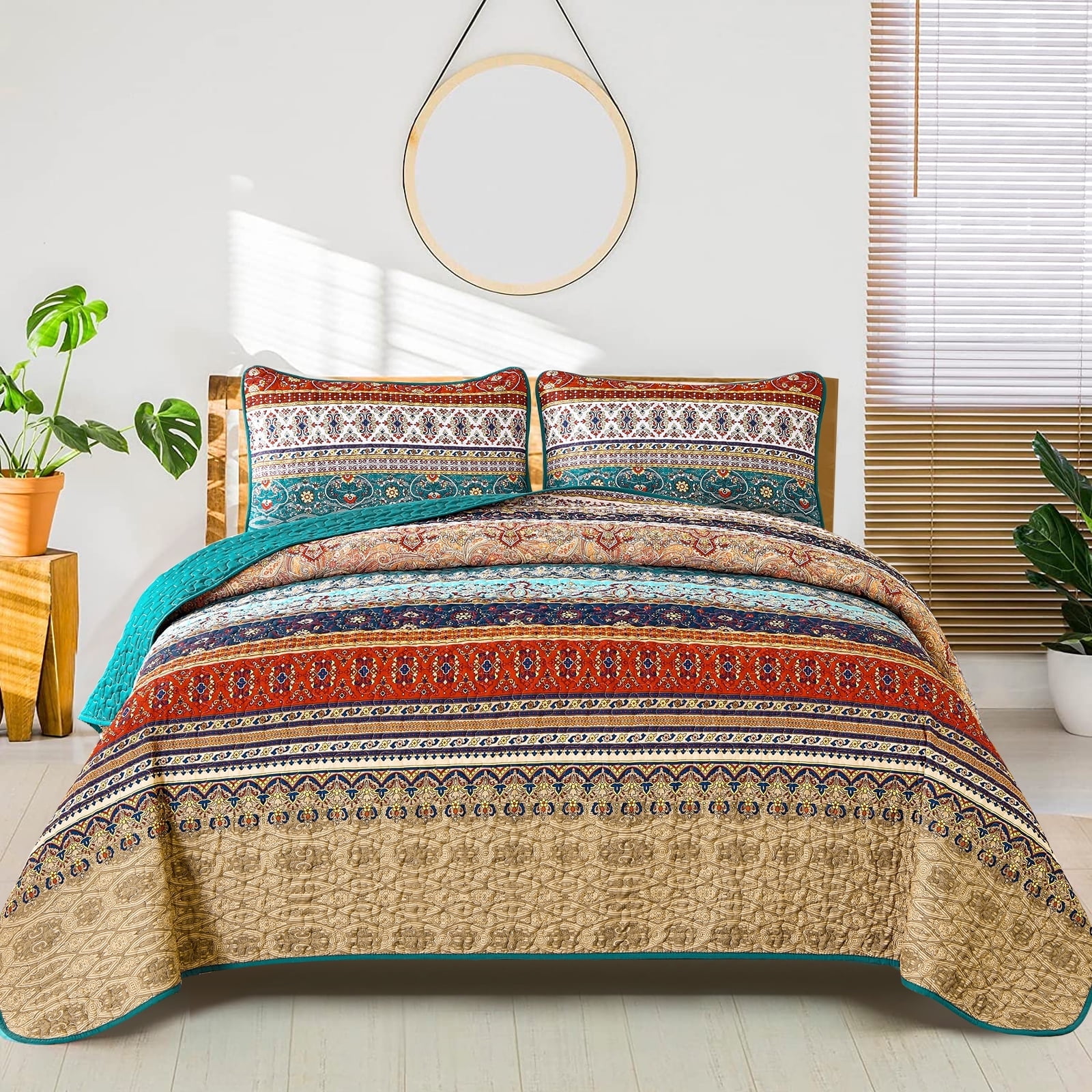 Dintszyayue Bohemian Quilt Set King Size,3 Pcs Stripe Boho Bedding Set ...