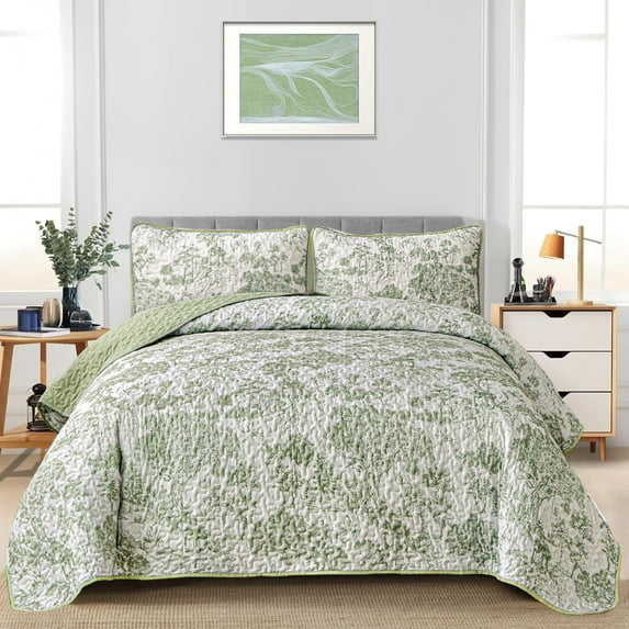 Dintszyayue Green Botanical 3Pcs Queen Size Quilt Set,Plants Pattern ...