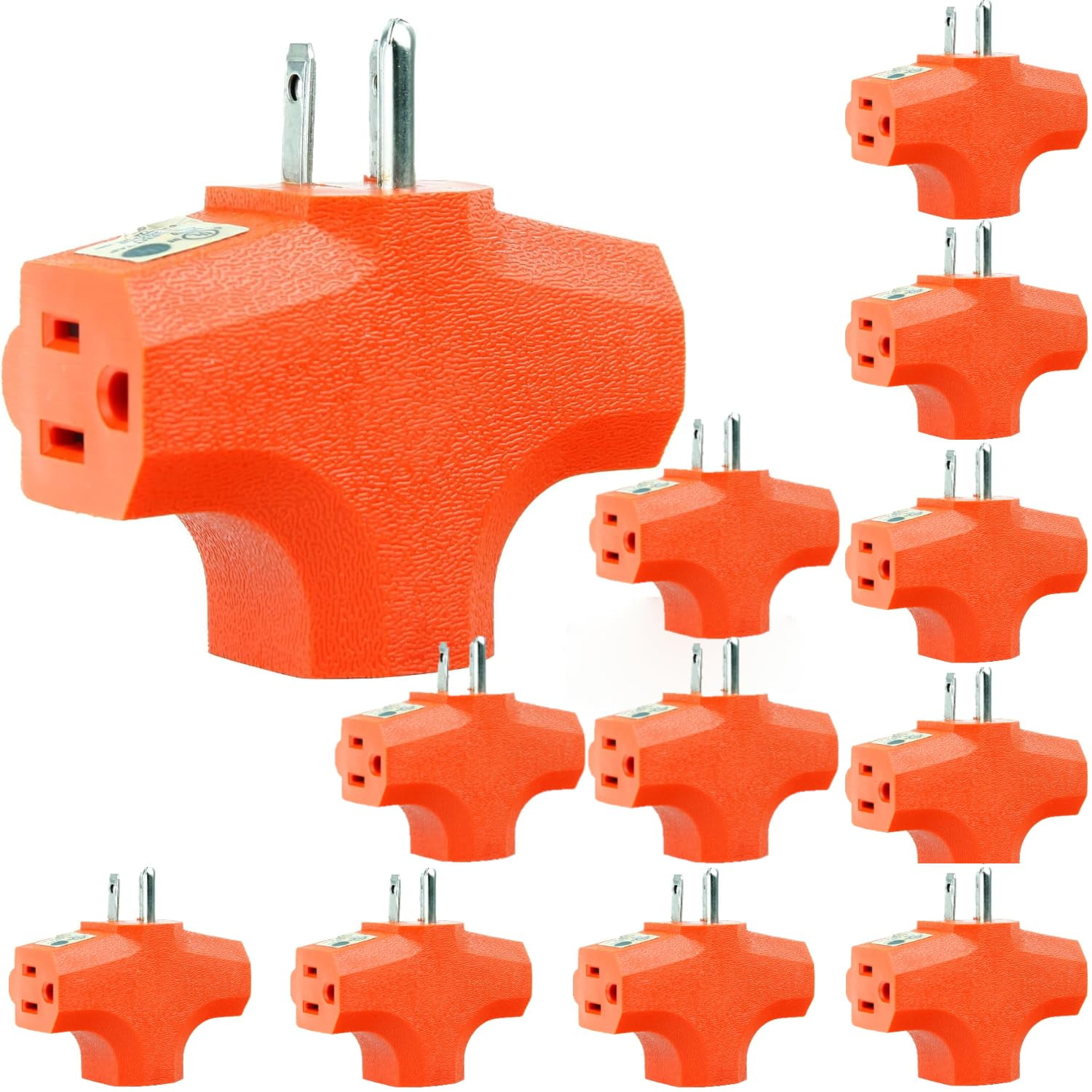 Diodesy- Pack of 12 E132 3-Outlet Extender T-Shaped Adapter, Heavy Duty ...