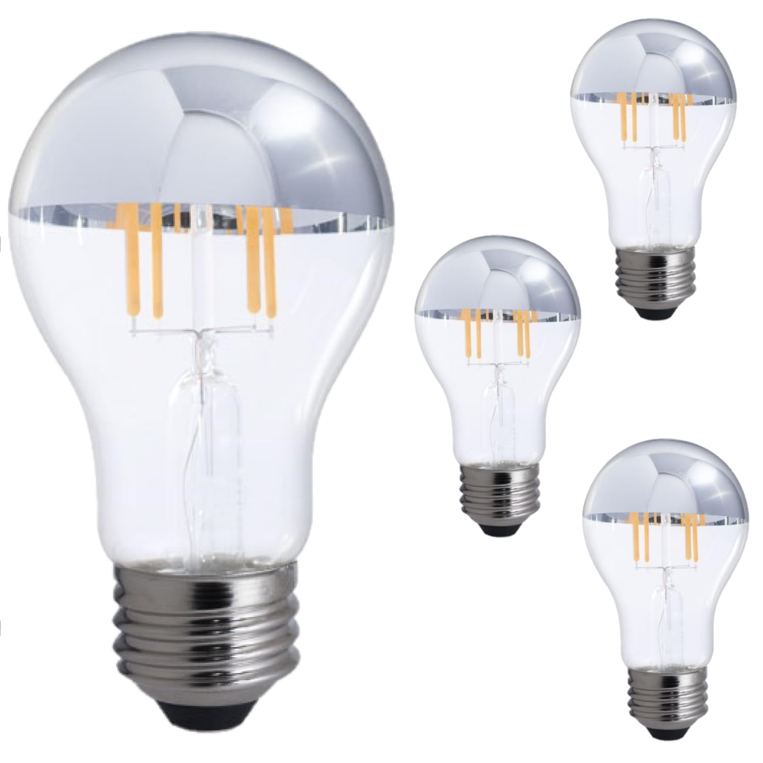 Diodesy- Pack of 4 LED4A19/27K/FIL/HM/2 LED Half Chrome Globe Light ...