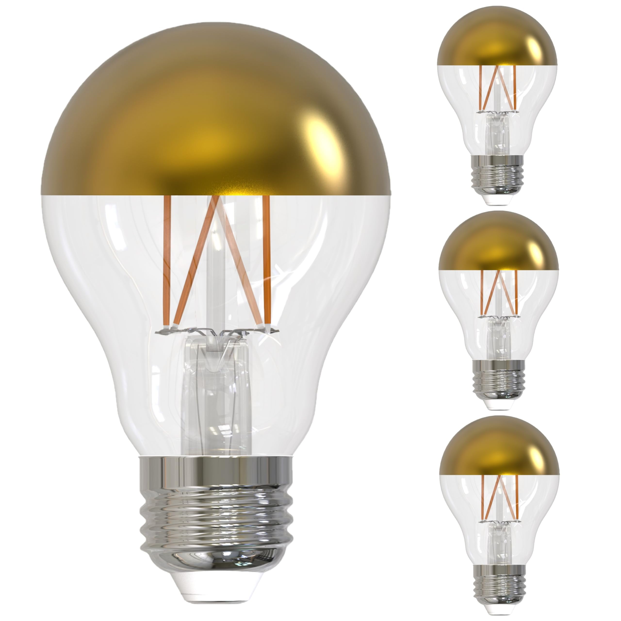 Diodesy- Pack of 4 LED5A19/27K/FIL/HG/3 LED Half Gold Globe Light Bulb ...