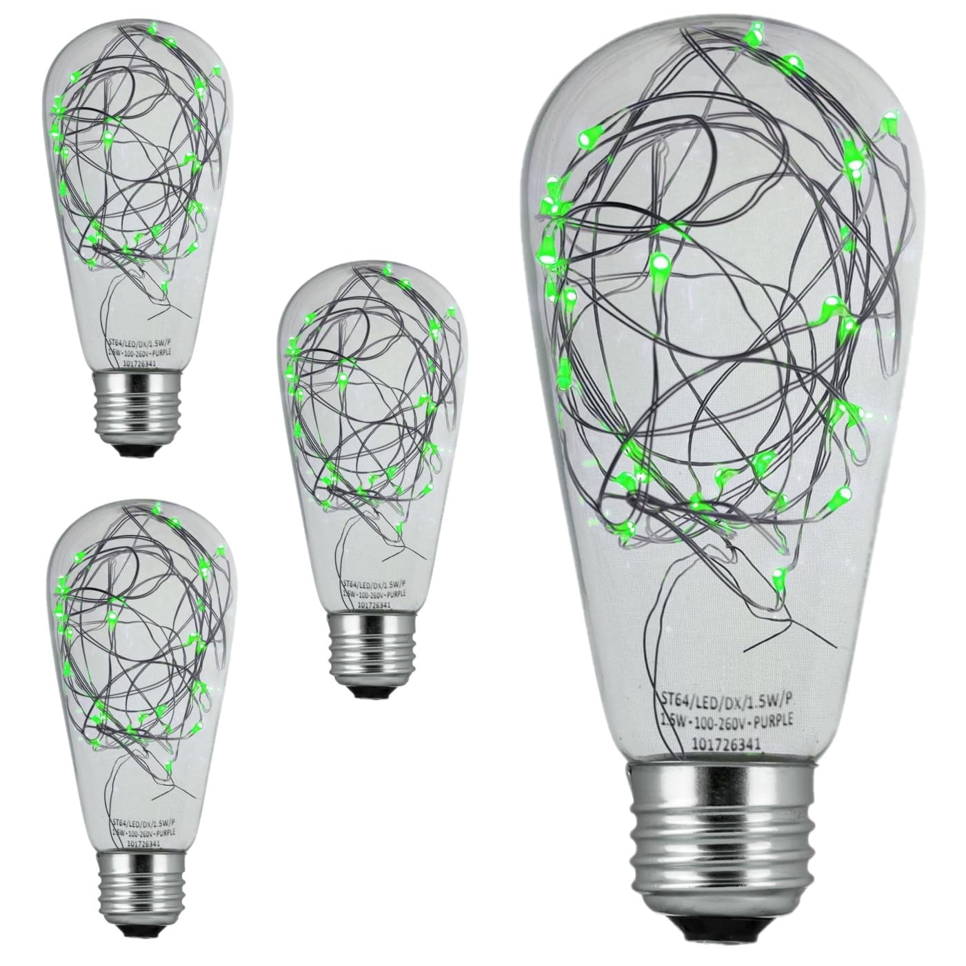 Diodesy- Pack of 4 ST64/LED/DX/1.5W/G ST64 Green Light Bulbs, Edison ...