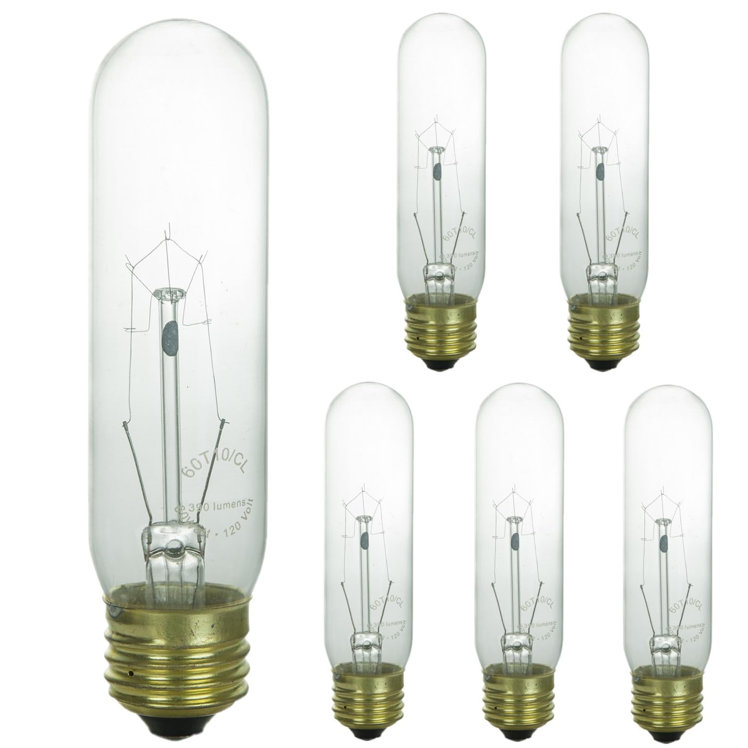 Diodesy- Pack of 6 40T10/CL Incandescent Tubular Light Bulbs, Clear ...