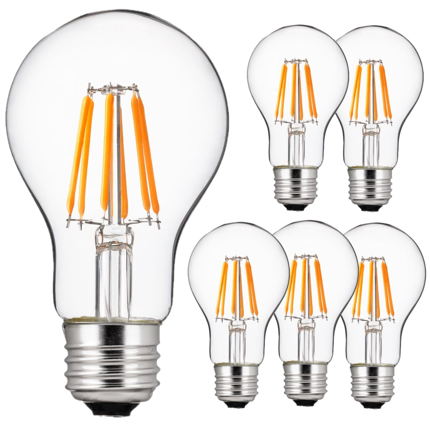 Diodesy- Pack of 6 A19/LED/FS/6W/22K A19 LED Filament Light Bulb, 6W ...