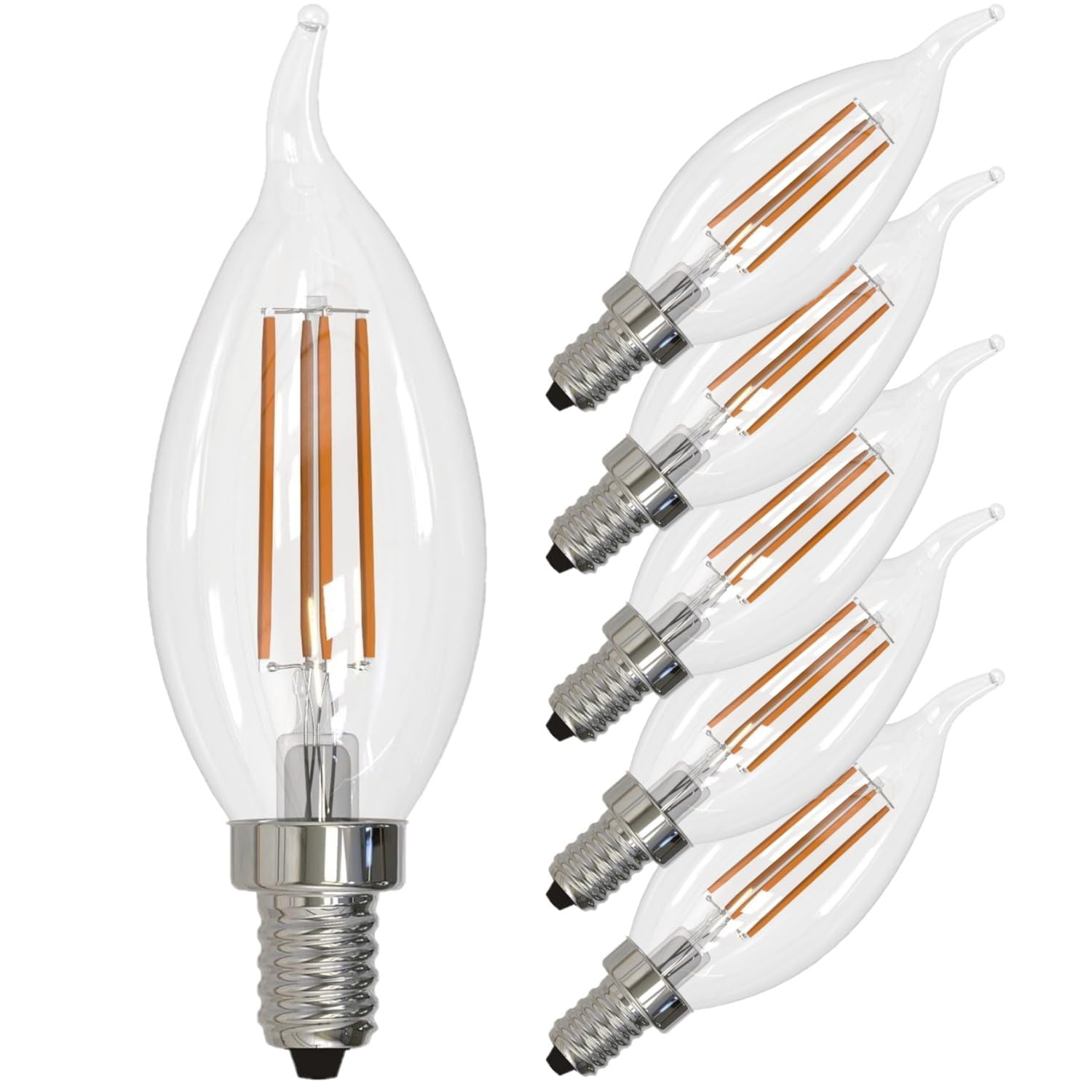 Diodesy- Pack of 6 CFC/LED/FS/5W/E12/D/CL/30K E12 Candelabra Candle LED Light Bulbs, Dimmable ...