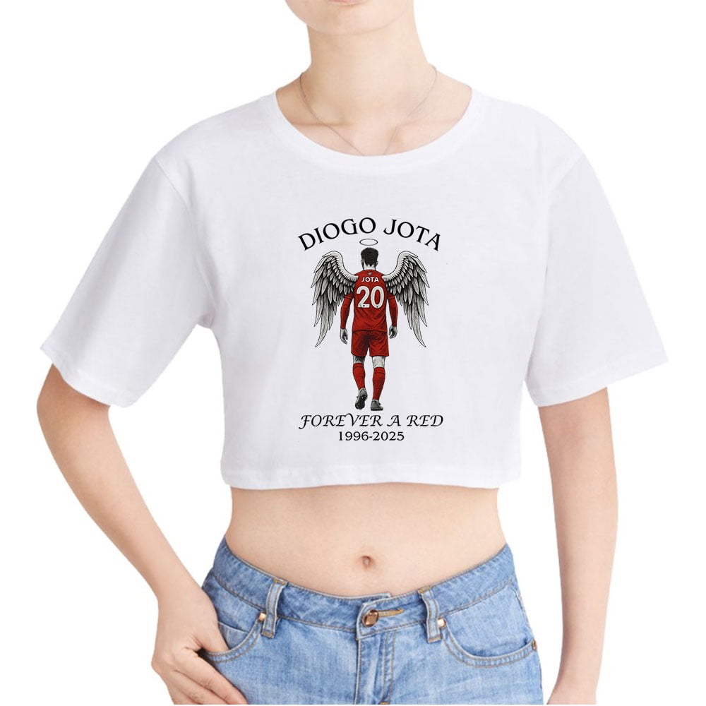 Diogo Jota Tribute Crop Top – Forever a Red Angel Tee RIP Jota 1996–2025 Women’s Short Sleeve ...