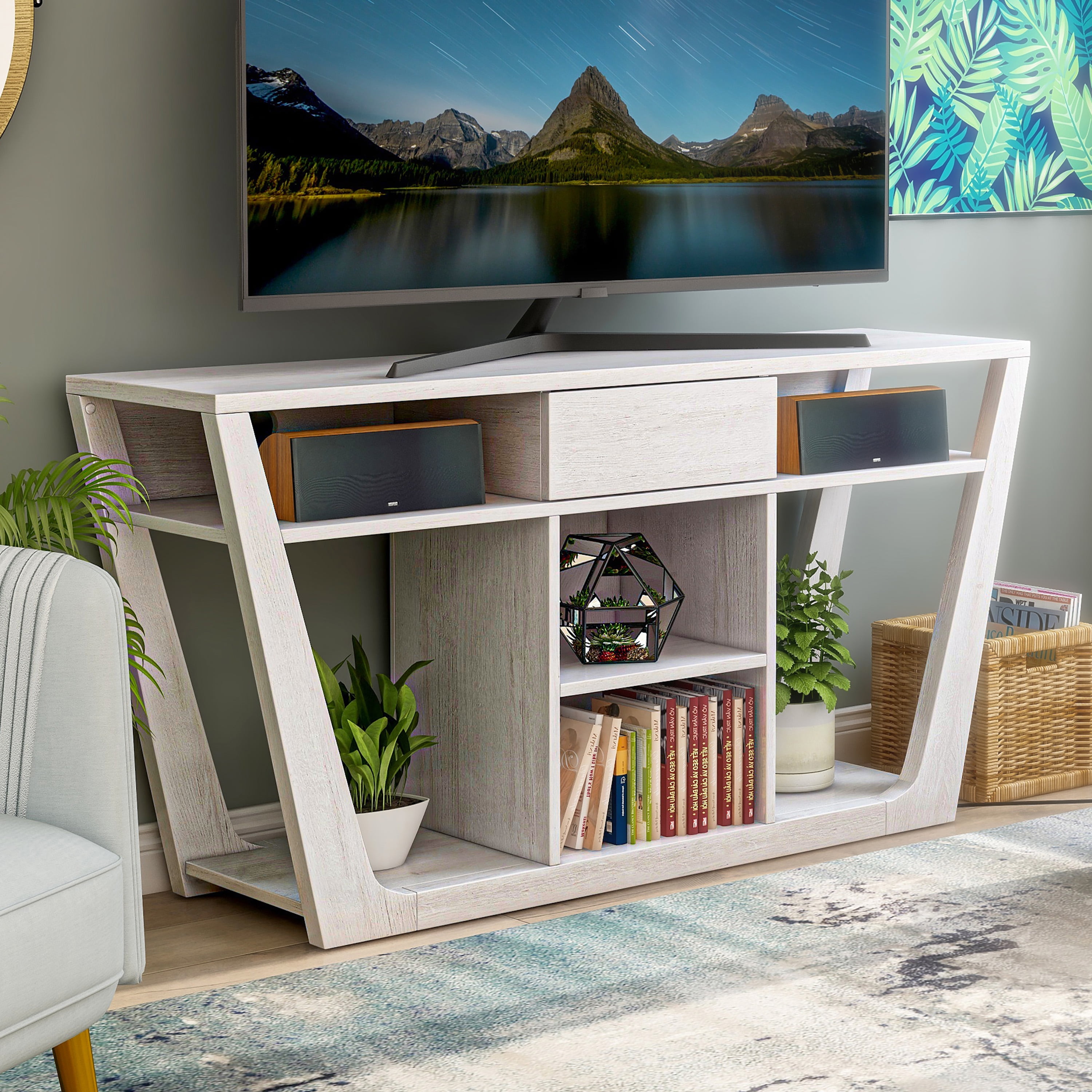 Dionte Multi-Storage Wood 60" TV Stand, White Oak - Walmart.com