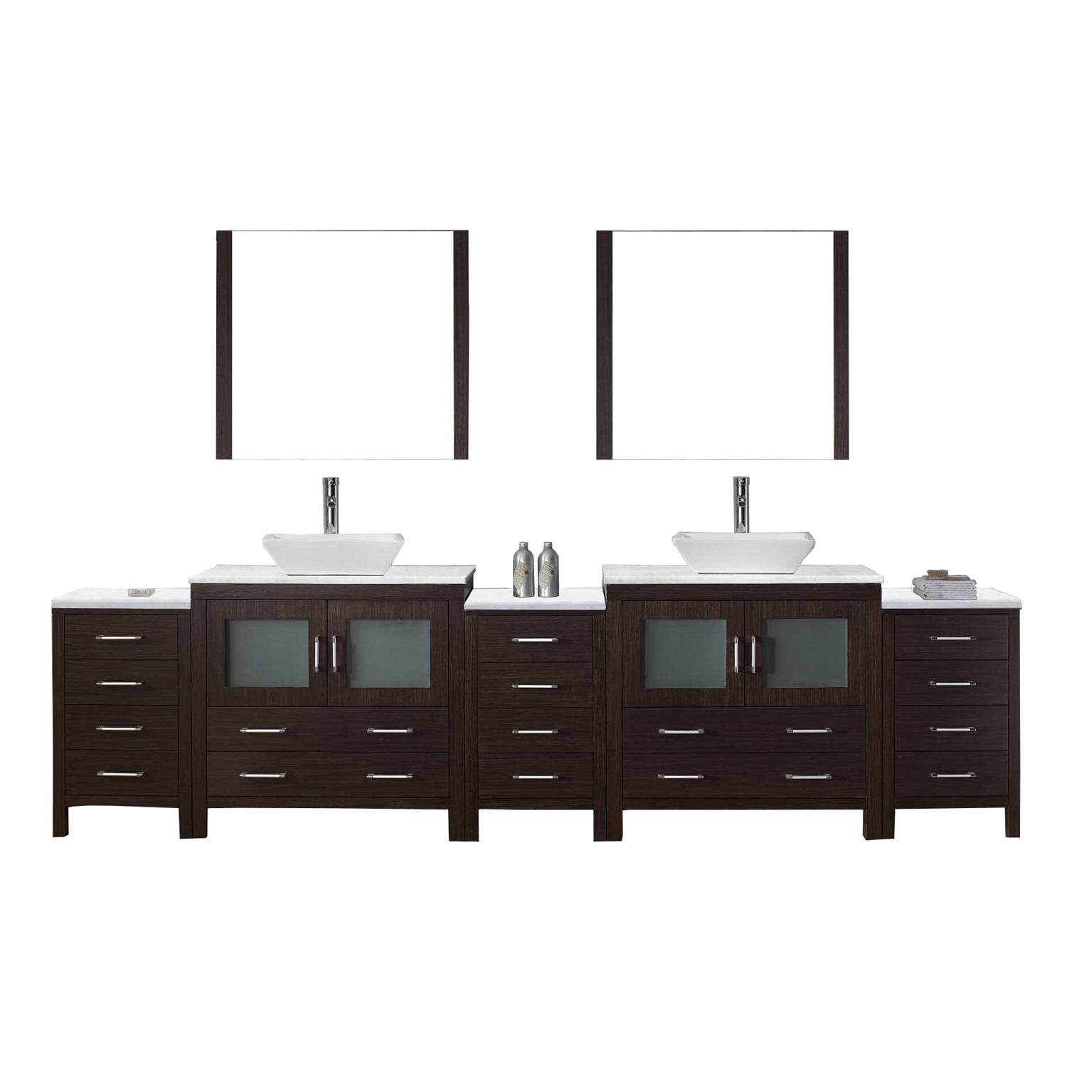 Dior 118" Double Bath Vanity in Espresso with White Marble Top and ...