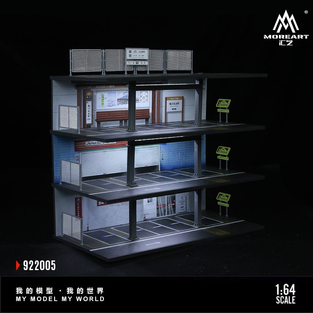 Diorama 1/64 Big Diecast Garage Model, LED Lighting Mluti-Story Parking ...