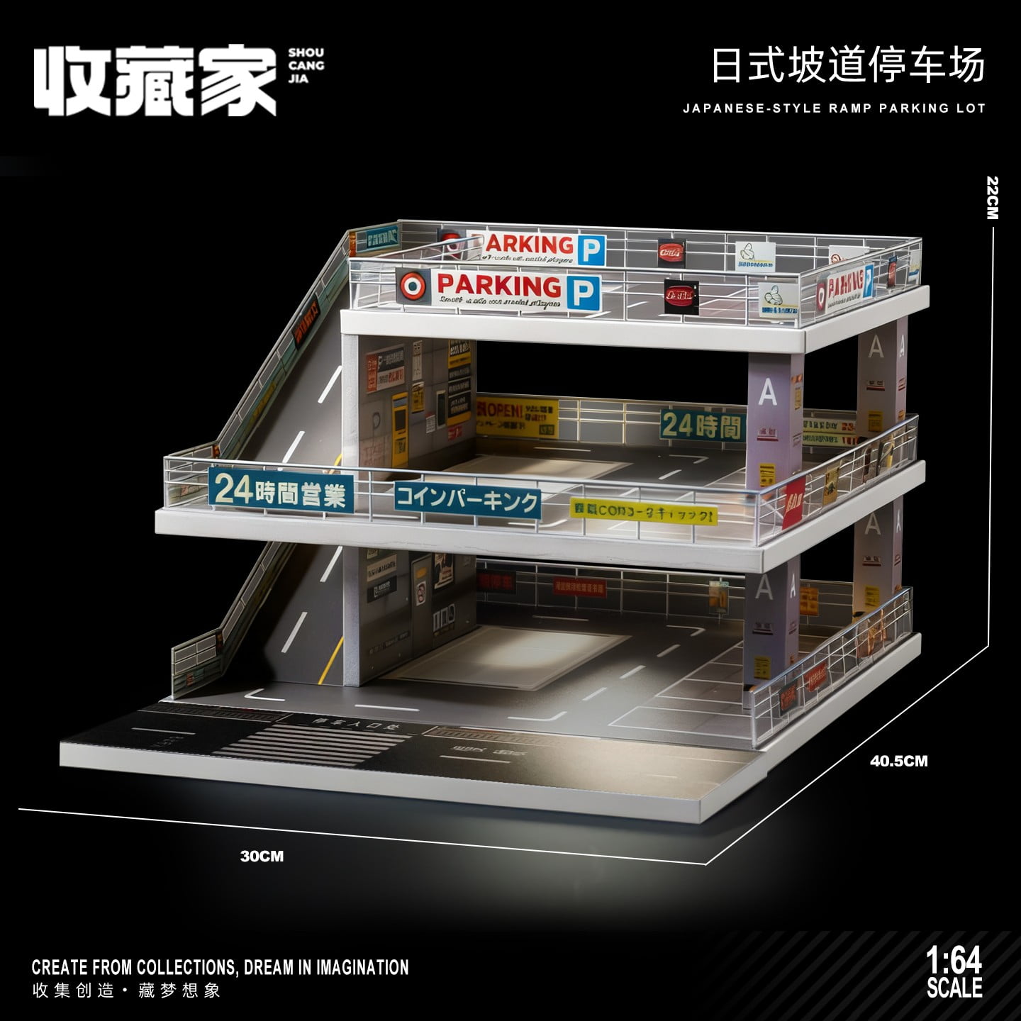Diorama 1/64 Big Diecast Garage Model, LED Lighting Mluti-Story Parking ...