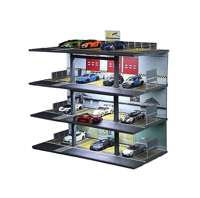 Diorama 1/64 Big Diecast Garage Model, LED Lighting Mluti-Story Parking ...