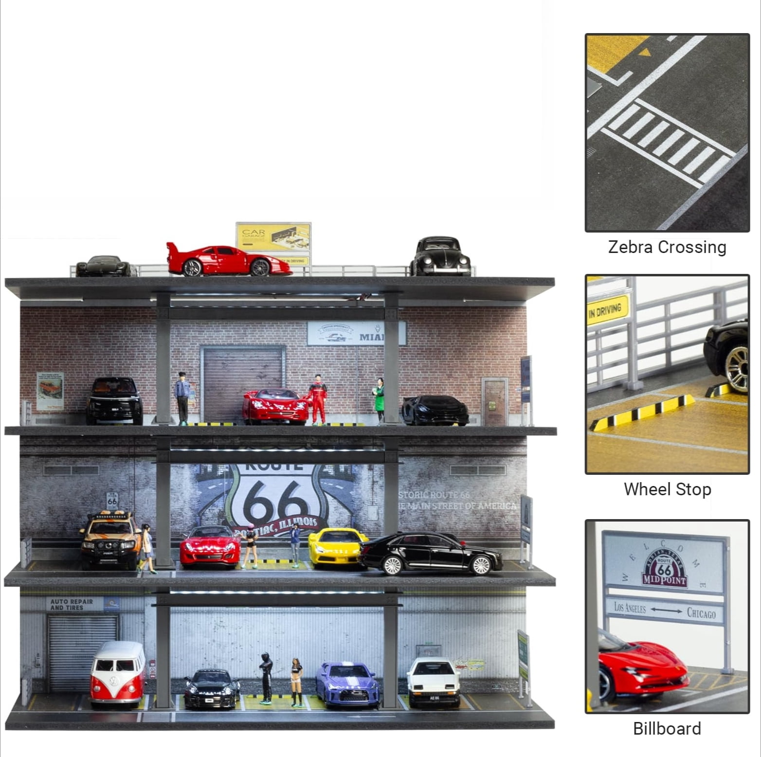 Diorama 1:64 Car Garage Model, LED Lighting 4-Story Parking Lot Scene ...