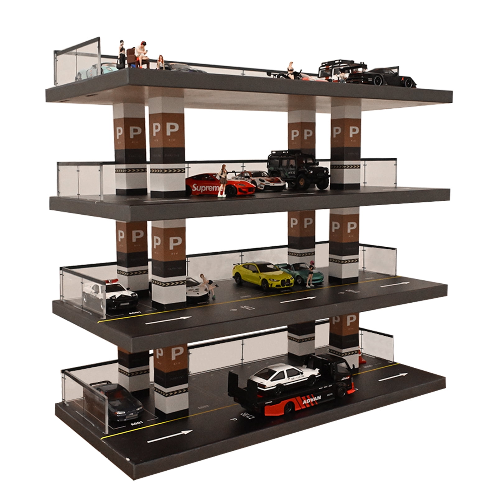 Diorama 1:64 Car Garage Model, LED Lighting Multi-Story Parking Lot ...